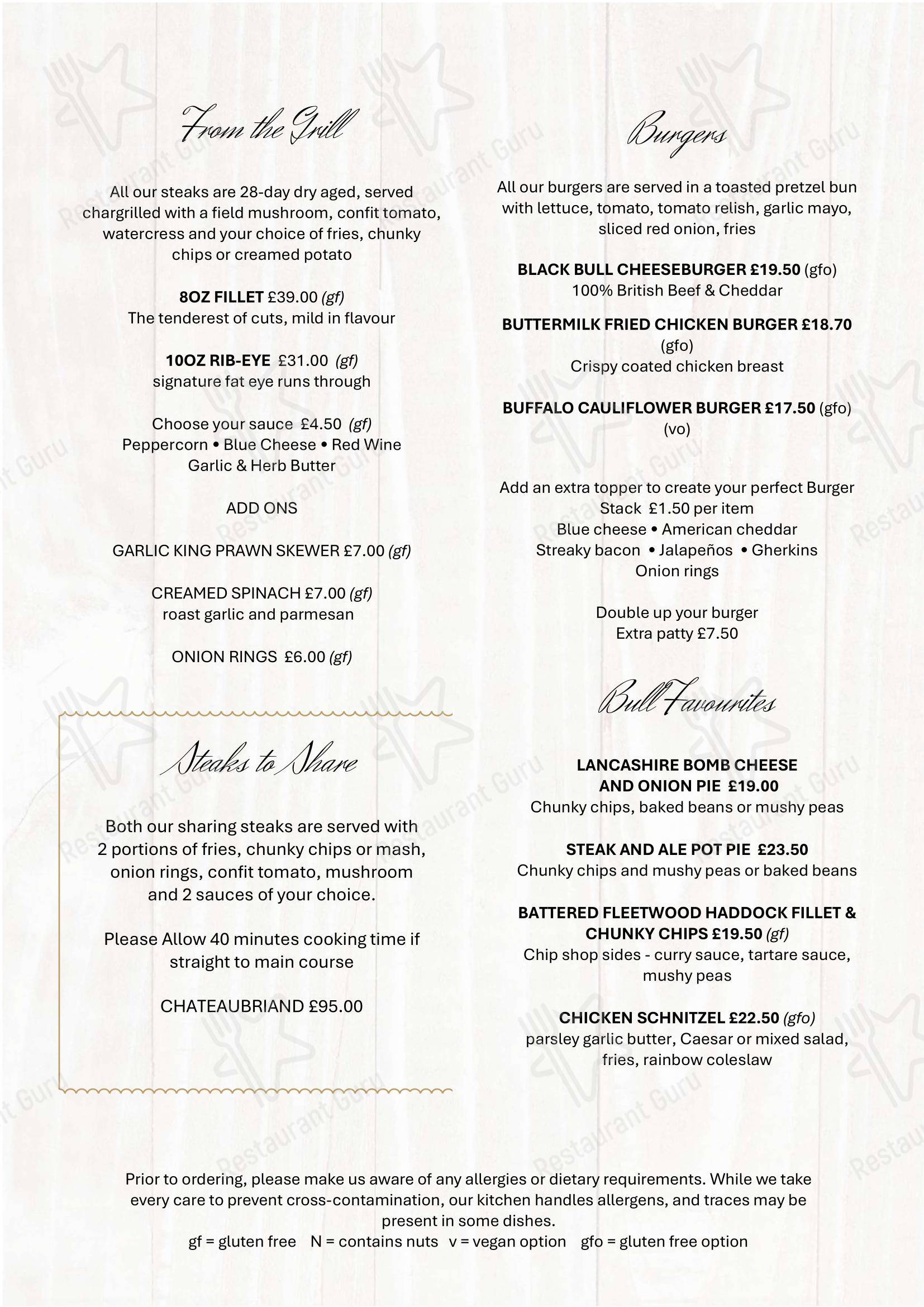 Menu at The Black Bull Inn & Restaurant, Blackburn, Old Langho Rd