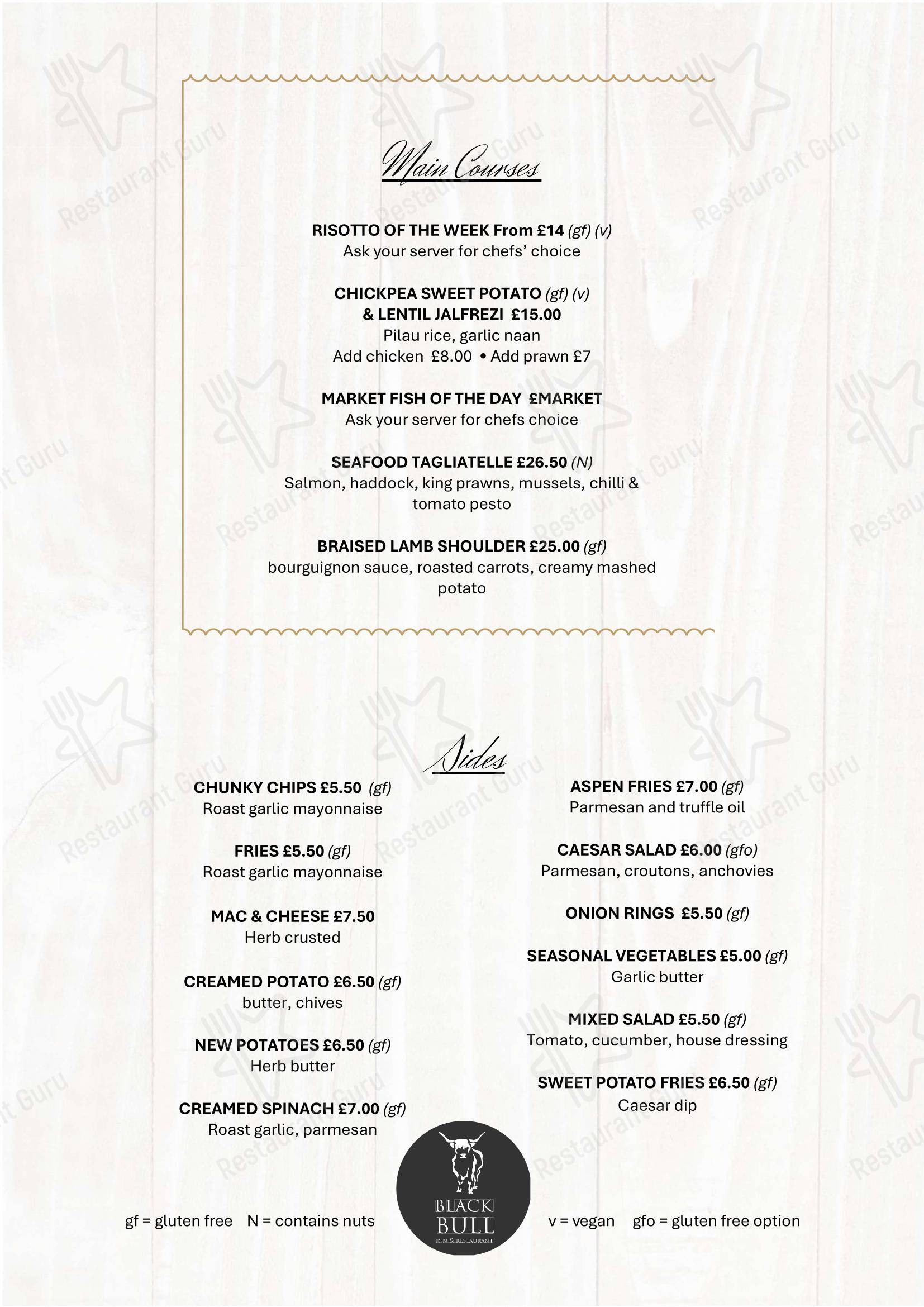 Menu at The Black Bull Inn & Restaurant, Blackburn, Old Langho Rd