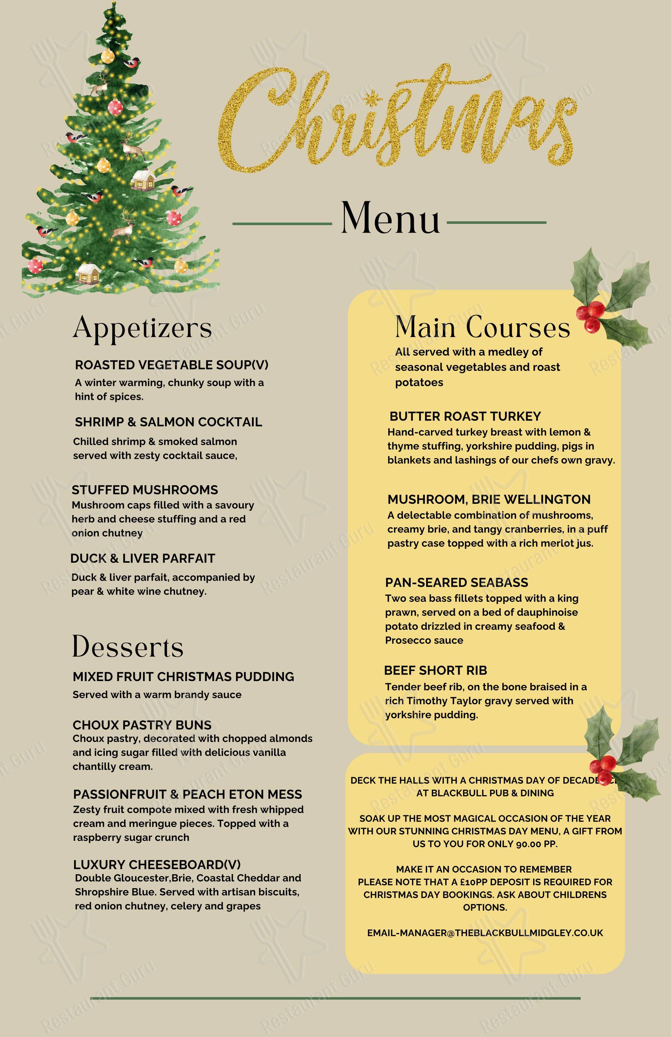 Menu at The Black Bull at Midgley restaurant, Wakefield