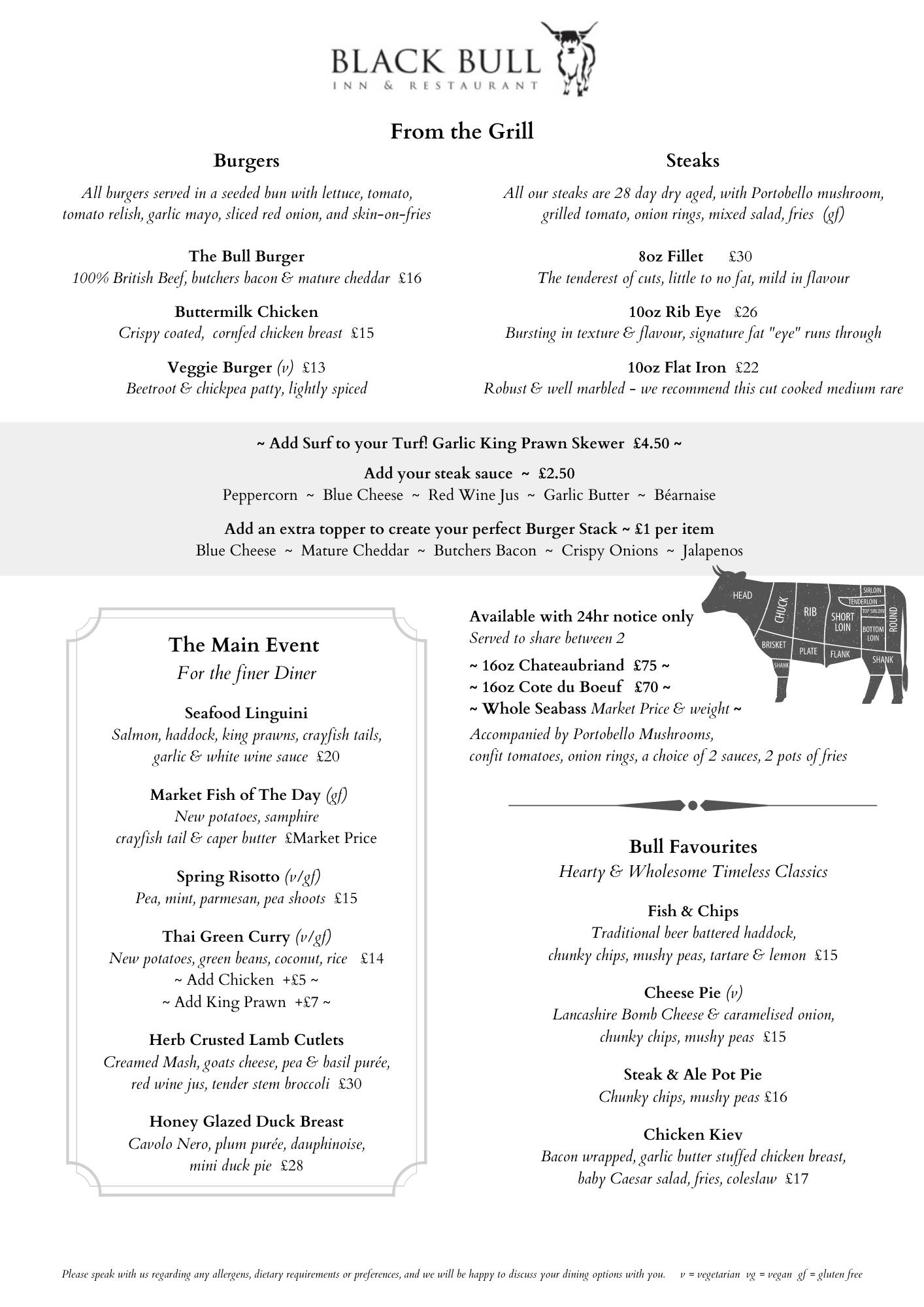 Menu at The Black Bull Inn & Restaurant, Blackburn, Old Langho Rd