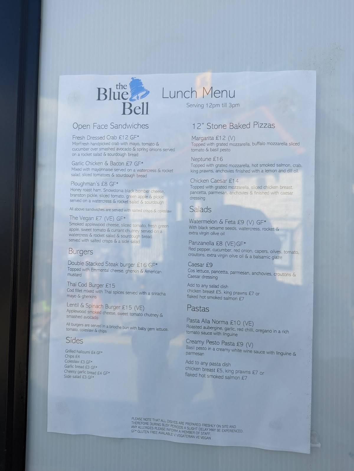 Menu at The Blue Bell Bistro pub & bar, New Quay