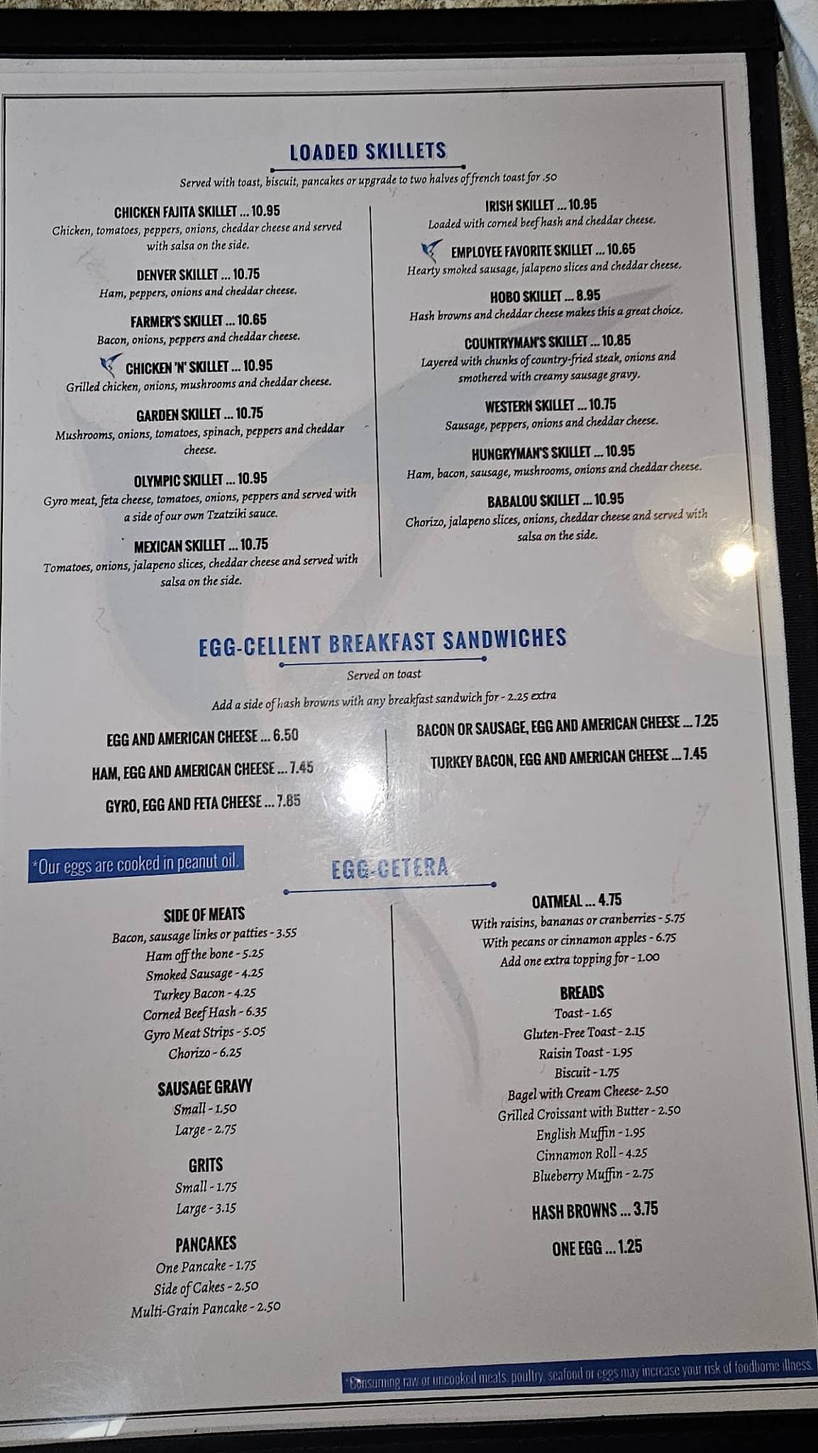 Menu at The Bluebird Restaurant, Fort Wayne