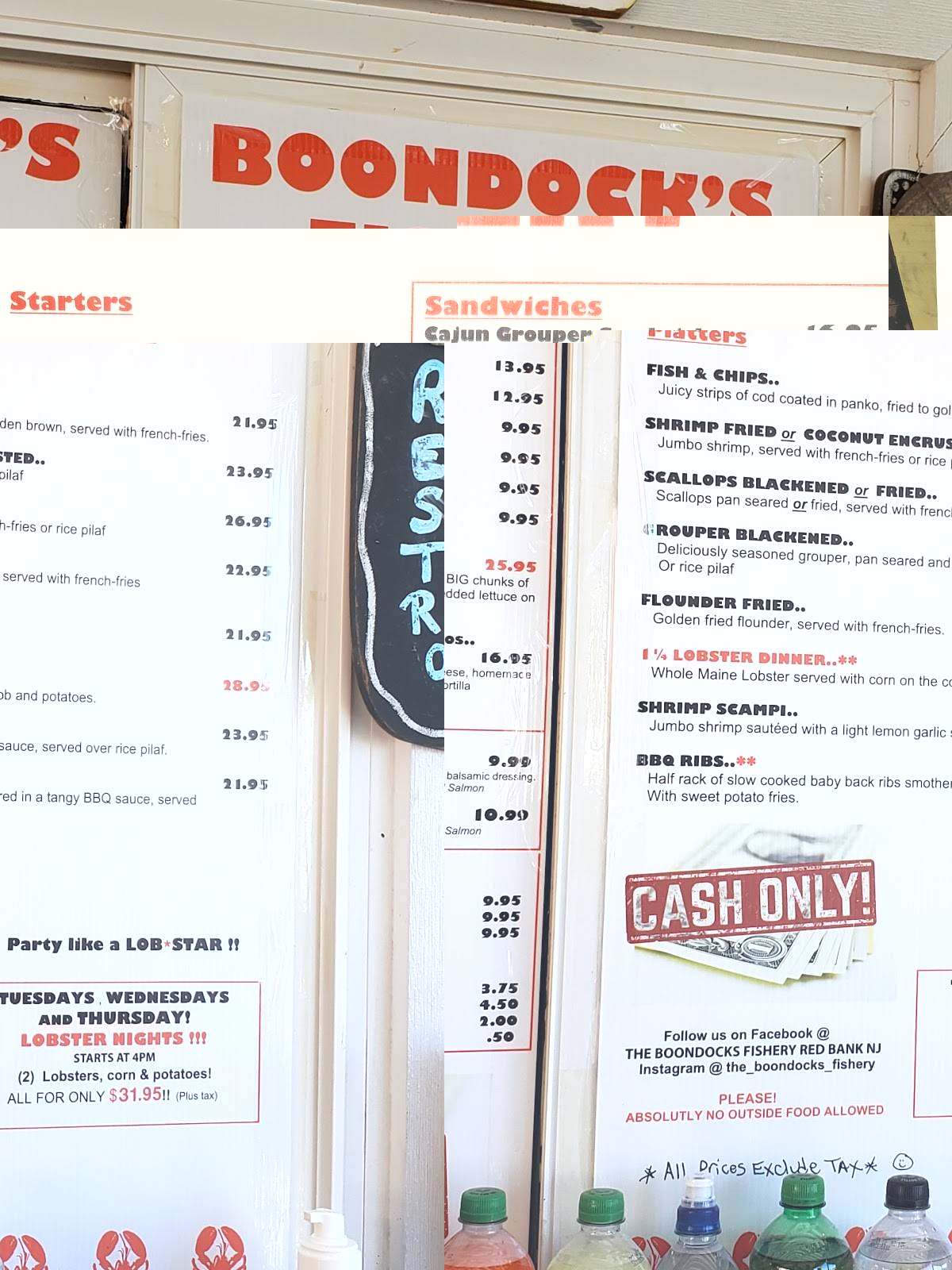 Menu at The BoonDocks Fishery restaurant, Red Bank