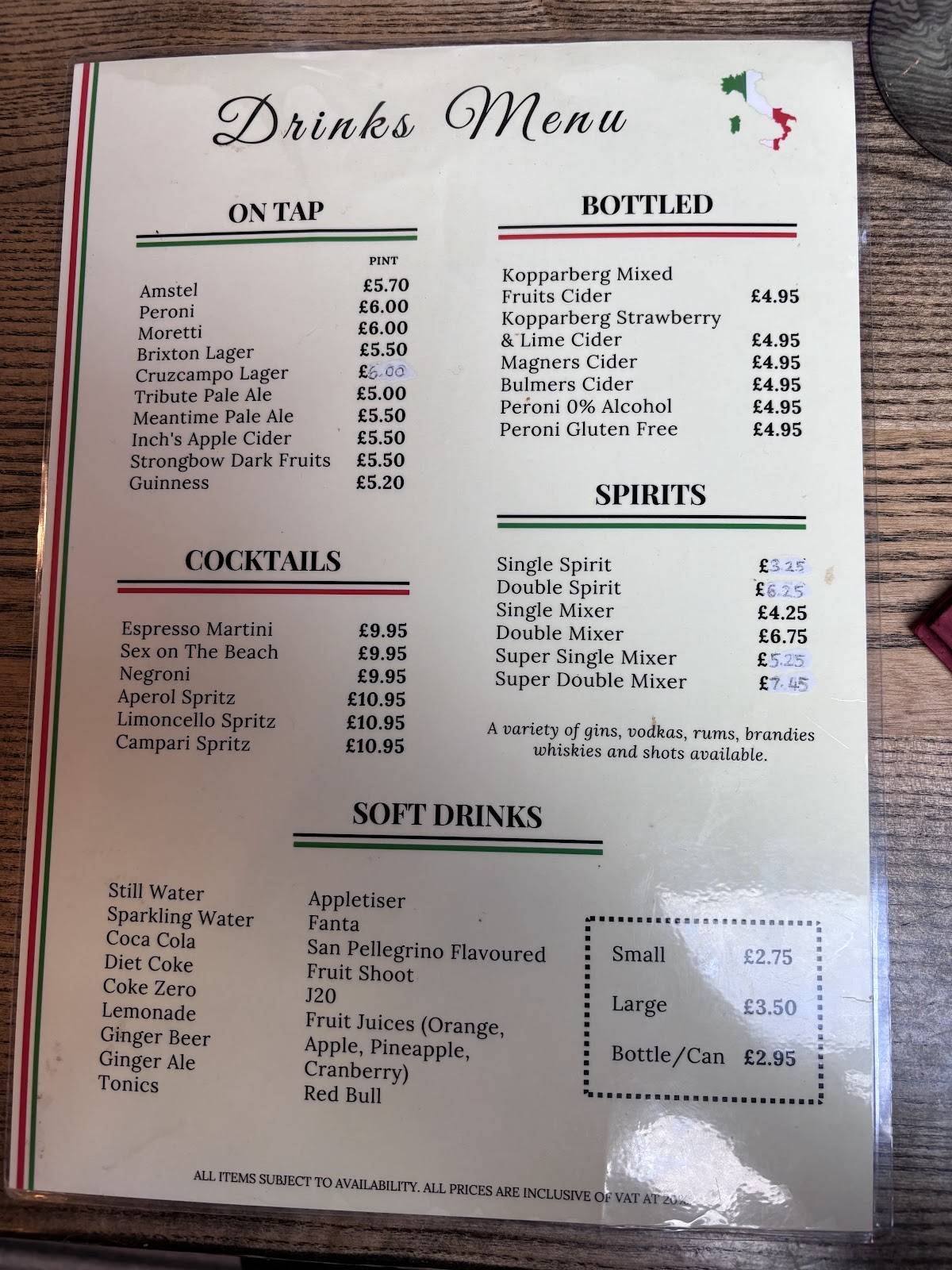 Menu at The Boot Italian Gastropub, Bracknell
