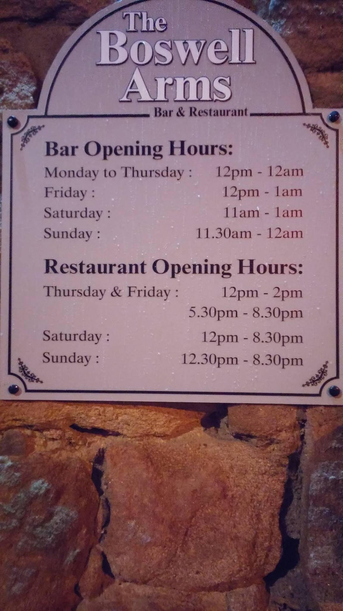 Menu at The Boswell Arms Bar & Restaurant, Auchinleck