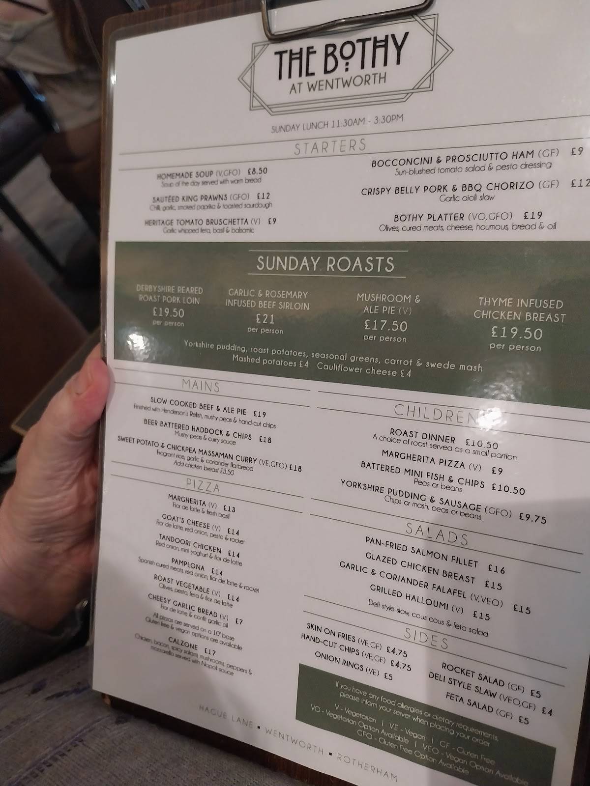Menu at The Bothy restaurant, Rotherham