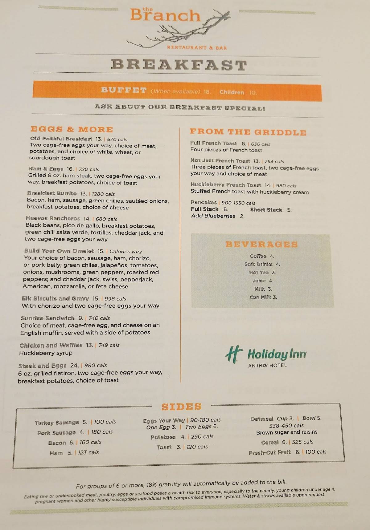 Menu at The Branch Restaurant & Bar, West Yellowstone