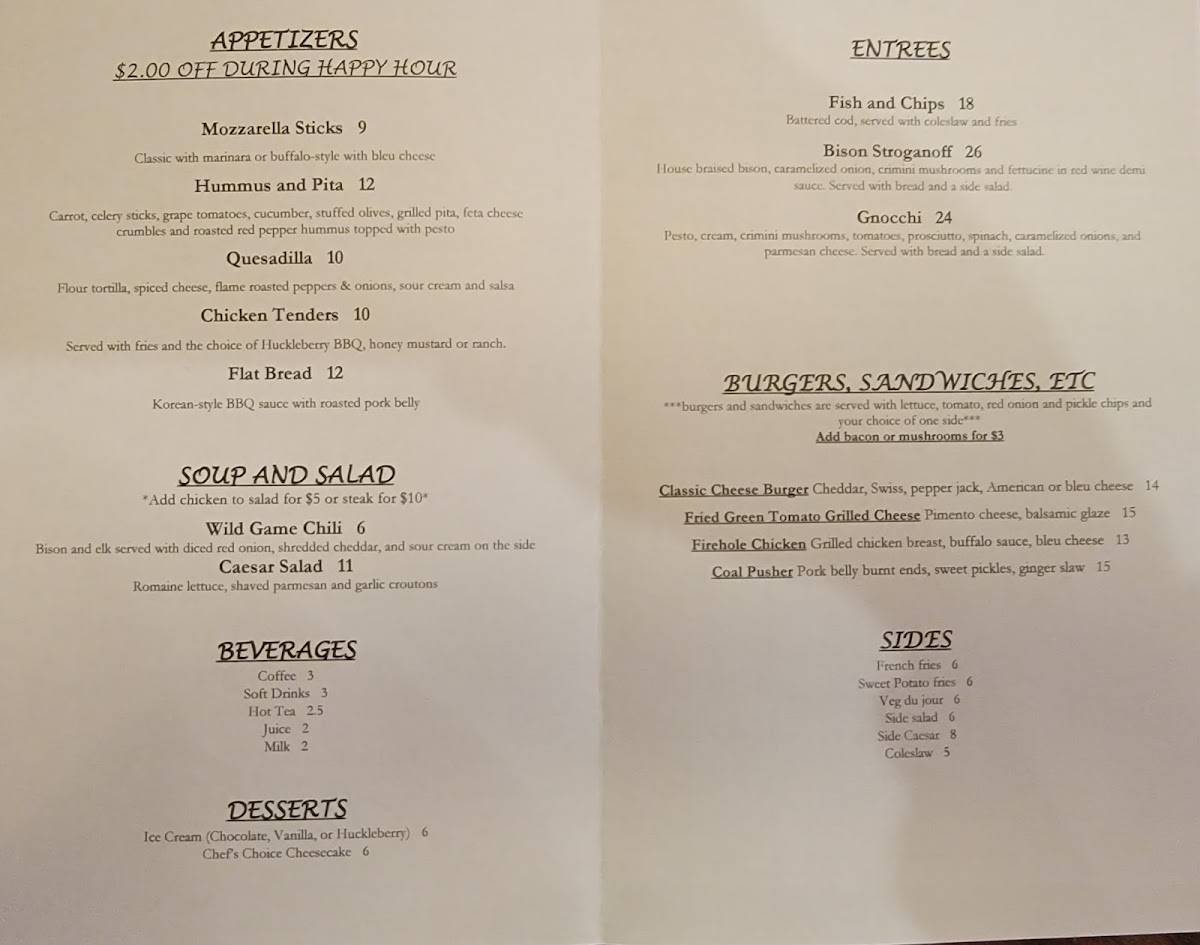Menu at The Branch Restaurant & Bar, West Yellowstone