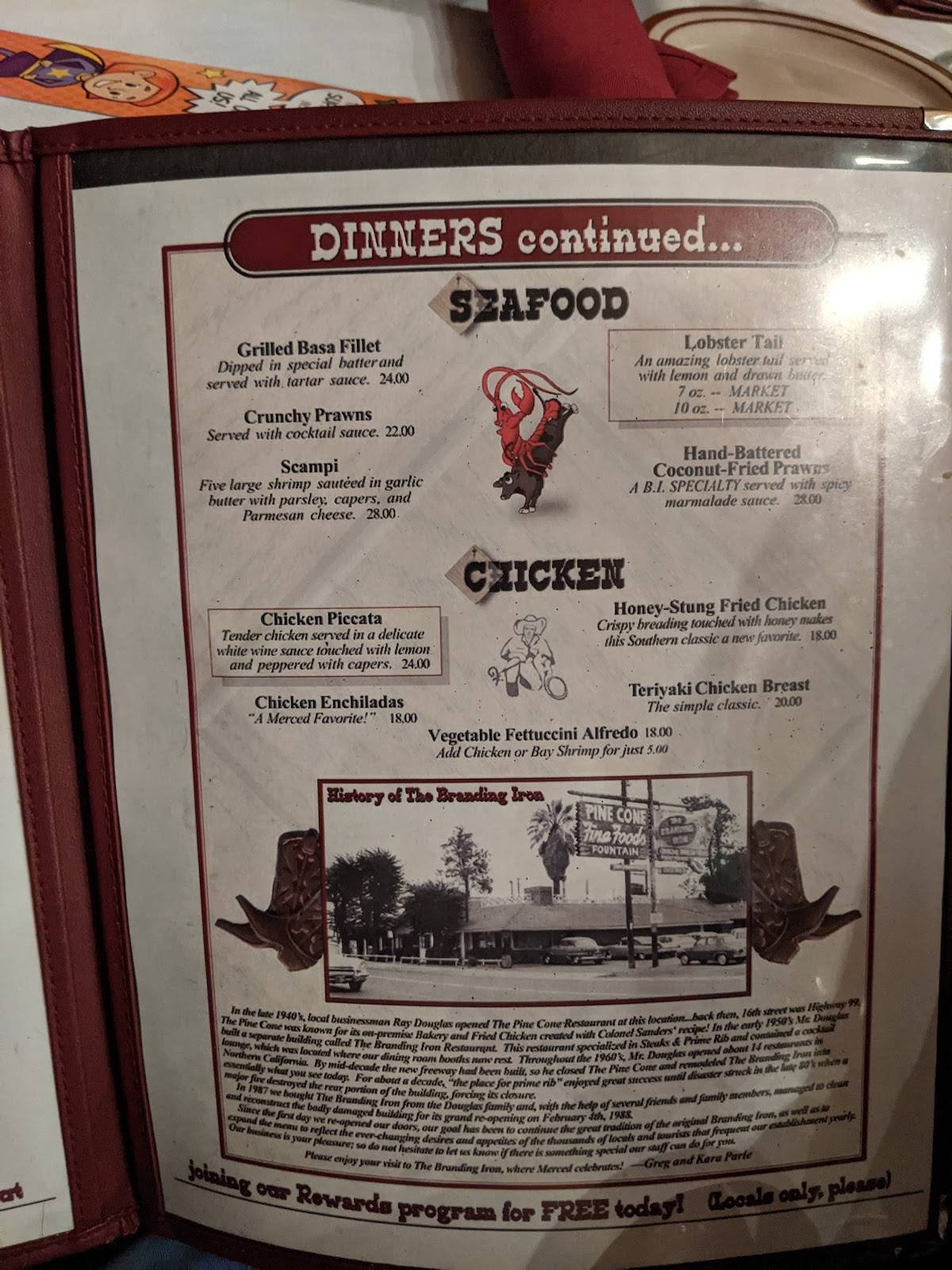 Menu at The Branding Iron Restaurant, Merced