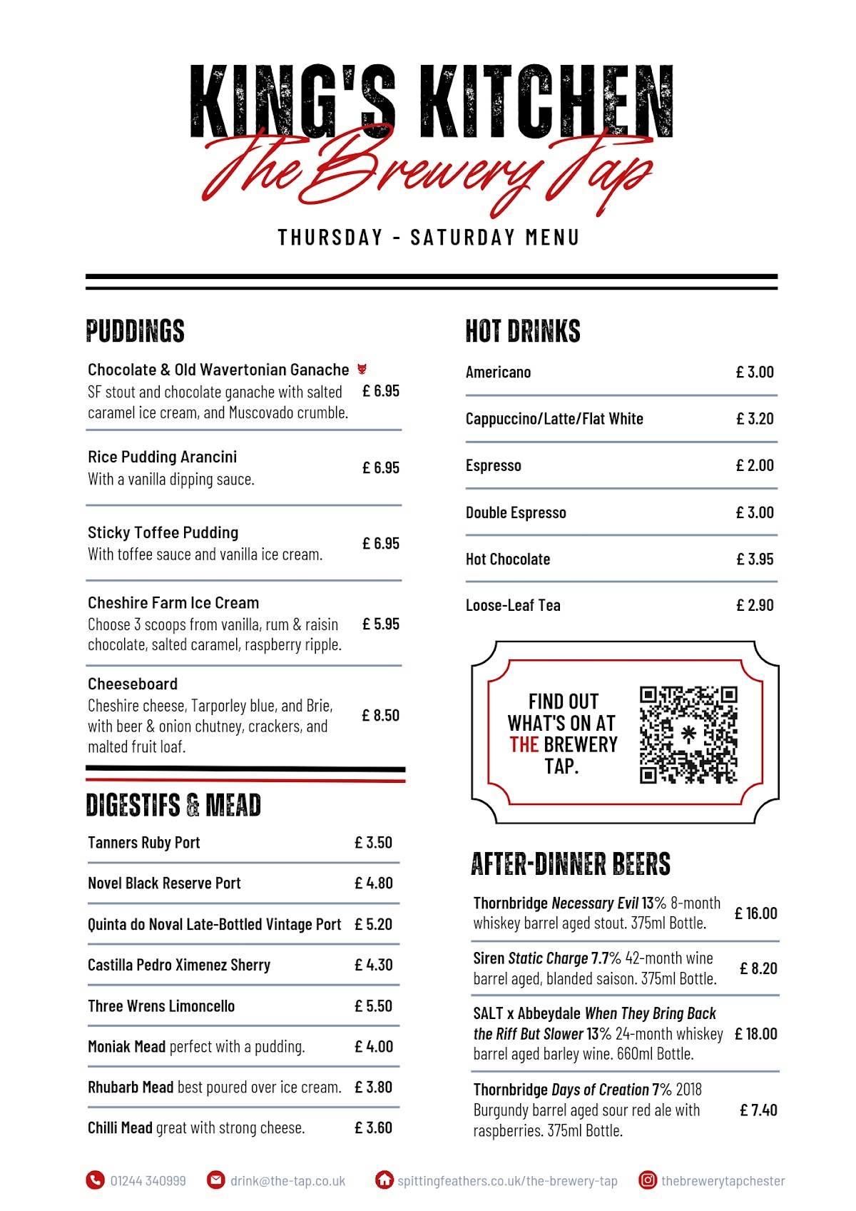 Menu at The Brewery Tap pub & bar, Chester, 52-54 Lower Bridge St