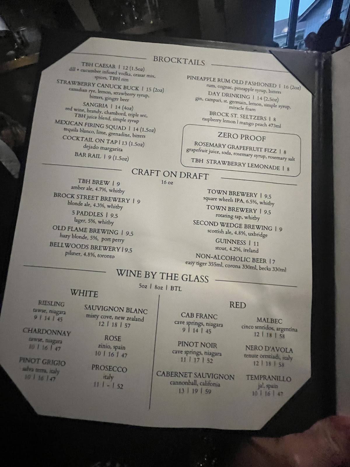 Menu at The Brock House steakhouse, Whitby