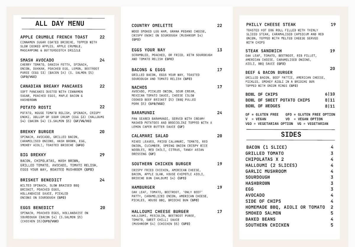 Menu at The Brown Jug Cafe, Gympie