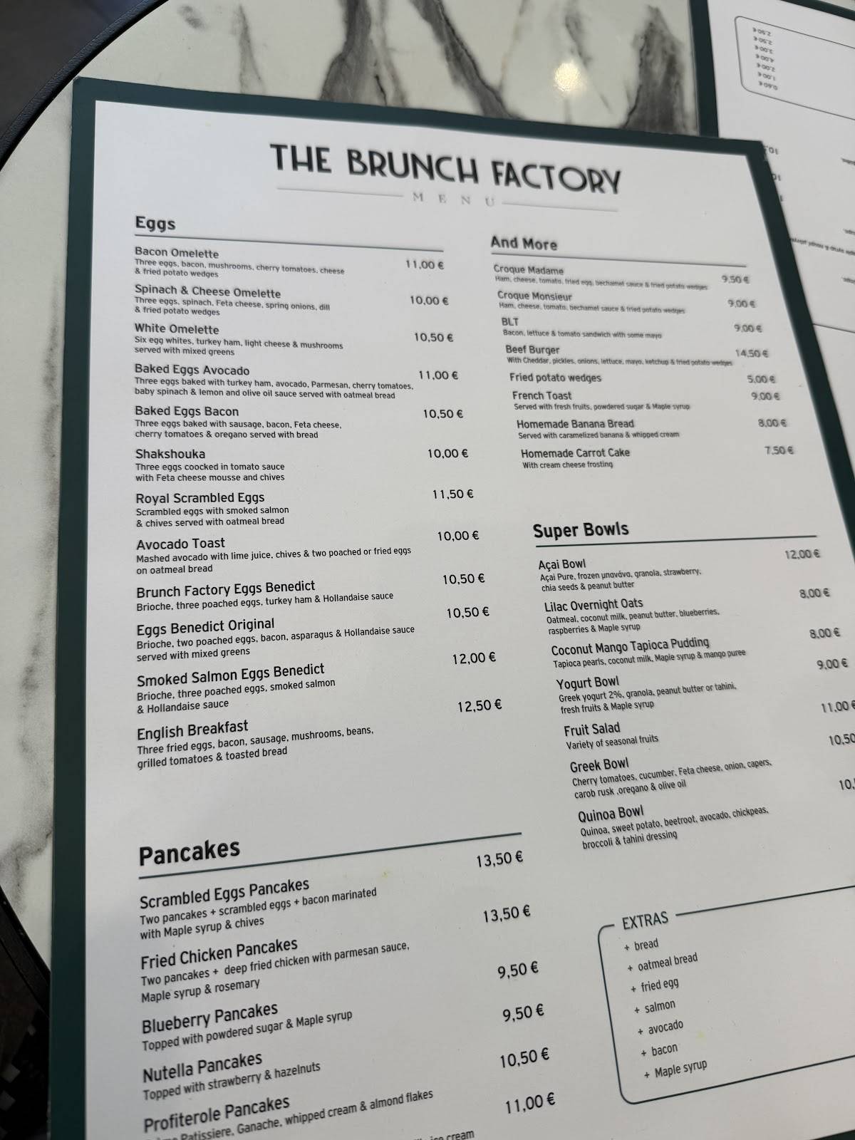 Menu at The Brunch Factory, Athens