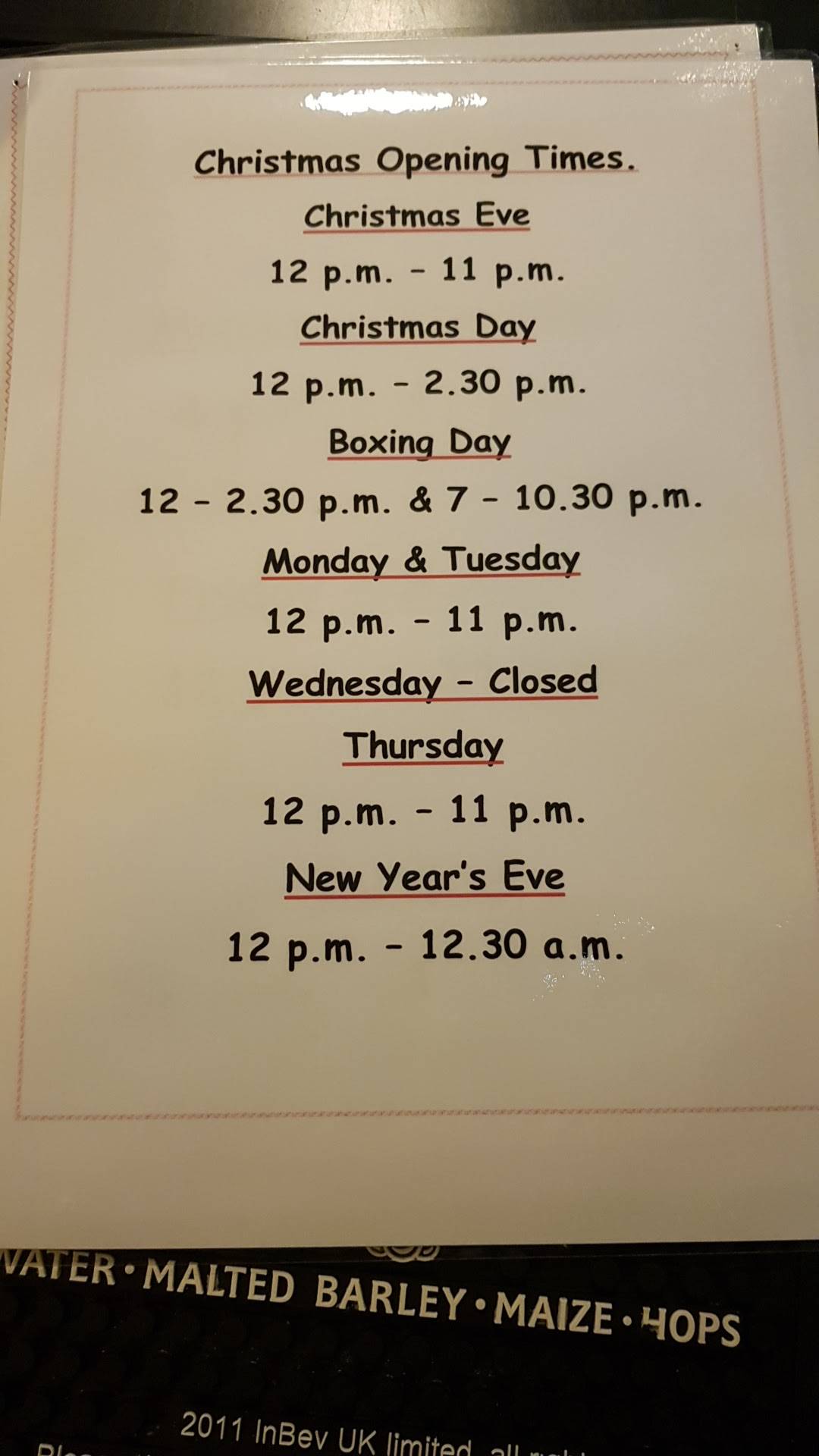 Menu at The Buckingham Arms pub & bar, Leighton Buzzard