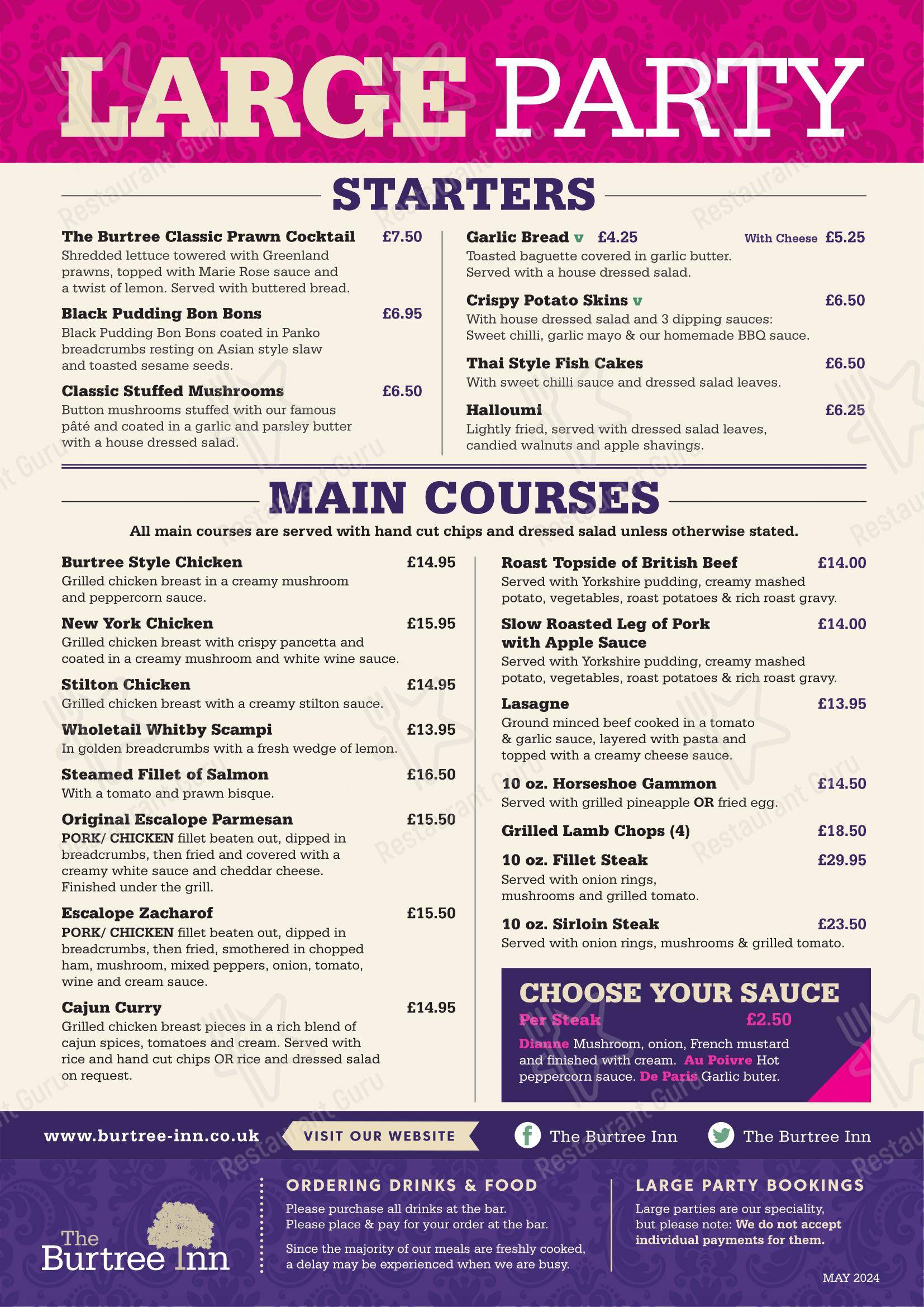 Menu at The Burtree Inn pub & bar, Darlington, Burtree Lane