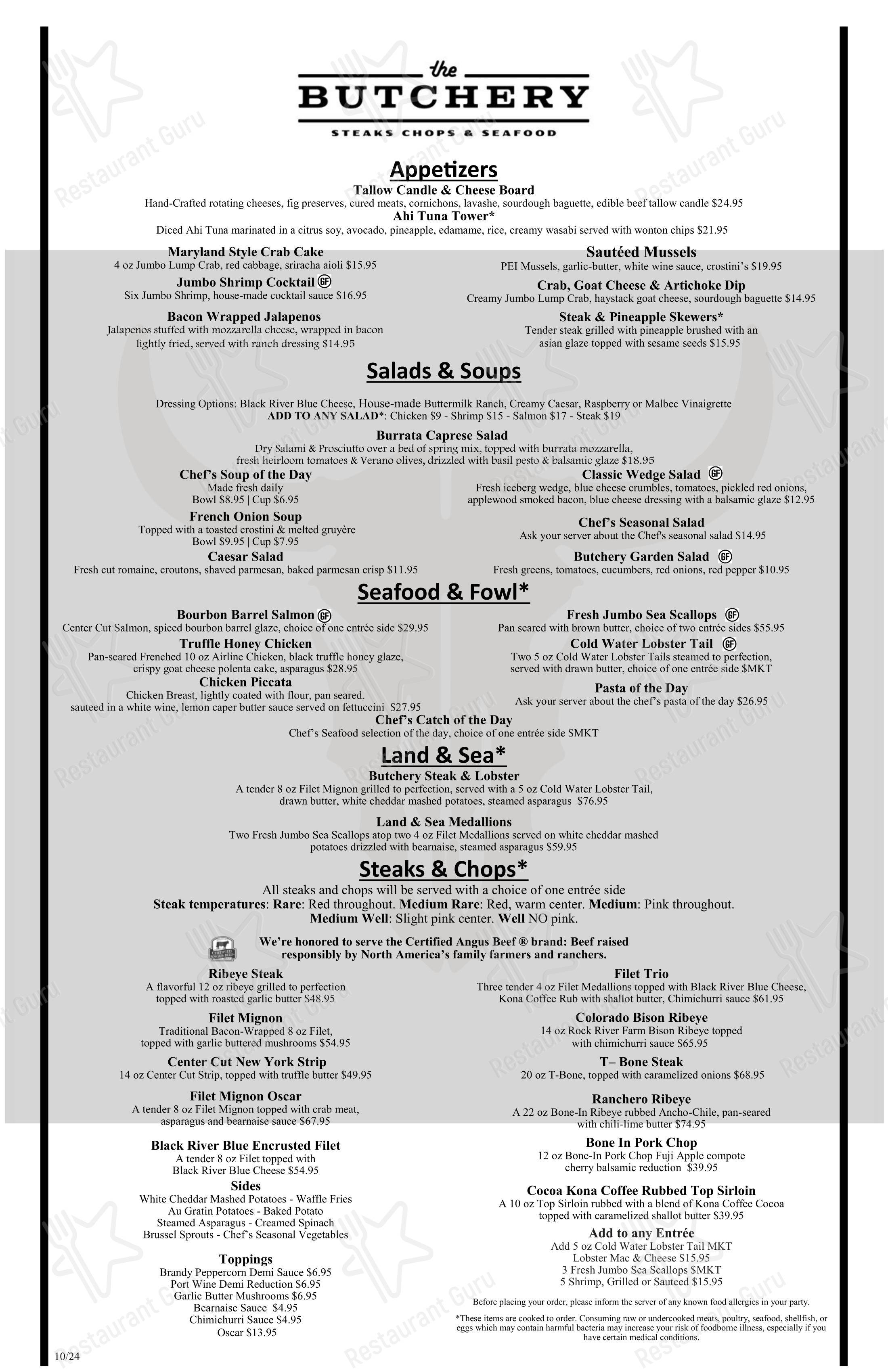 Menu at The Butchery- Steaks, Chops & Seafood steakhouse, Arvada