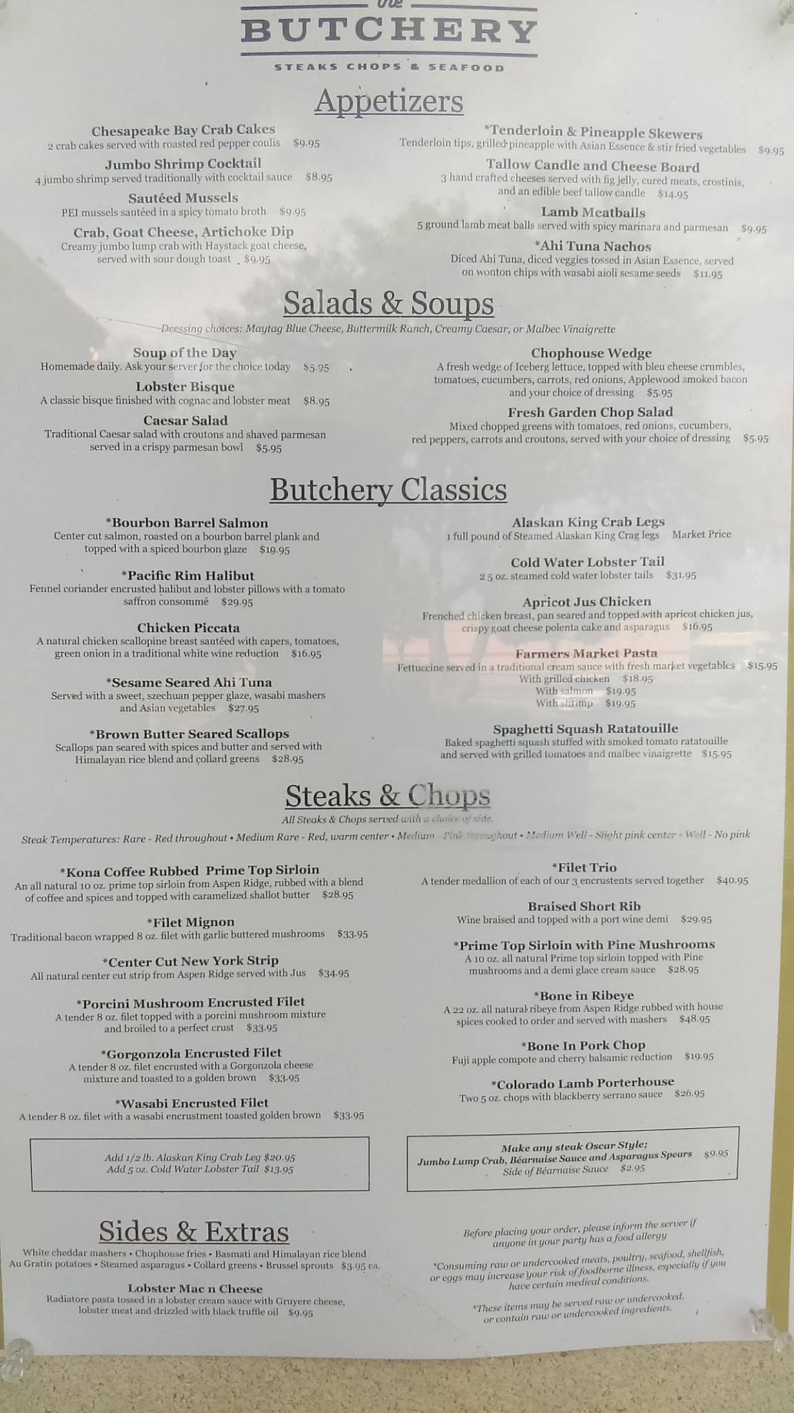 Menu at The Butchery- Steaks, Chops & Seafood steakhouse, Arvada