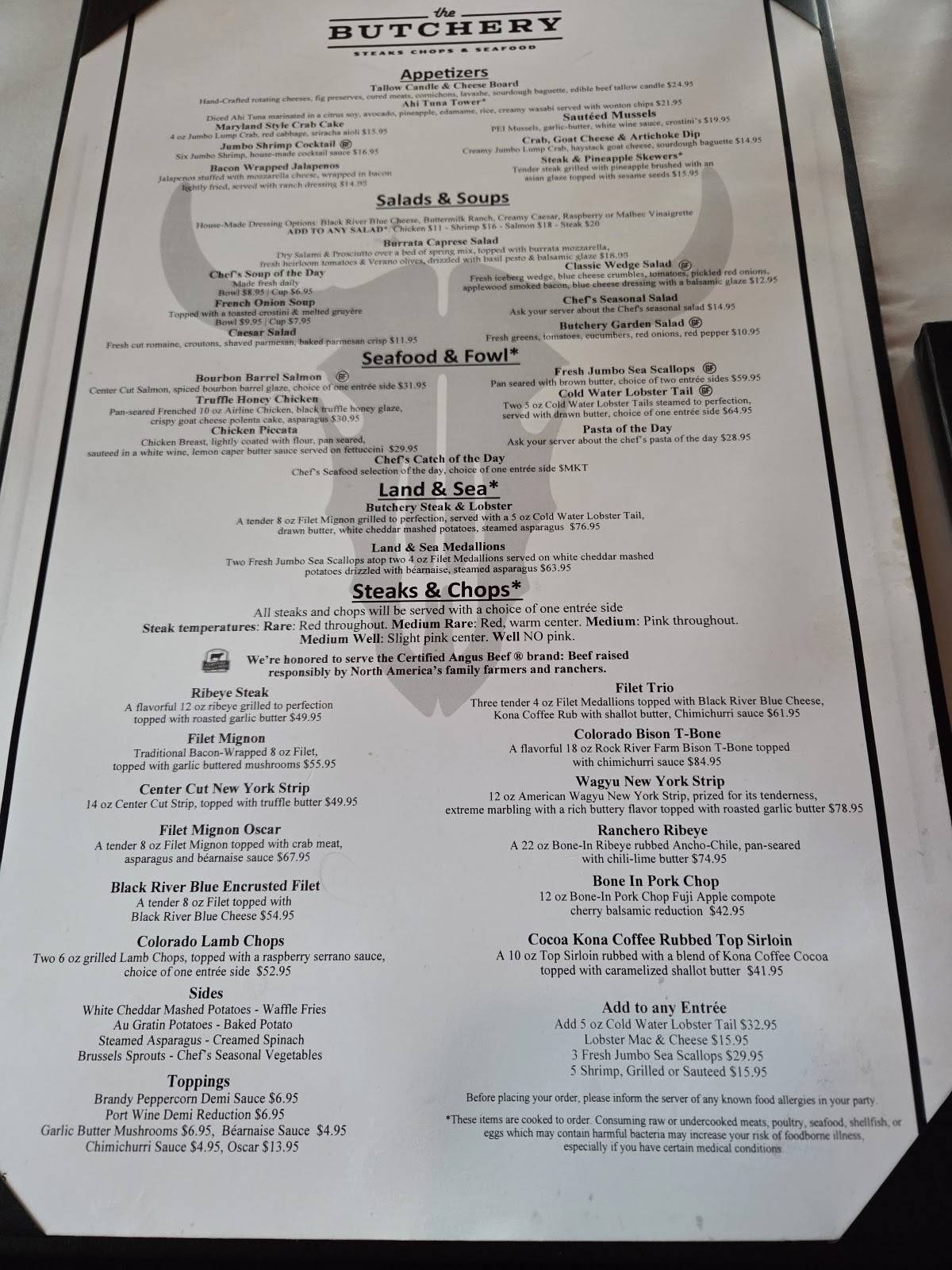 Menu at The Butchery- Steaks, Chops & Seafood steakhouse, Arvada