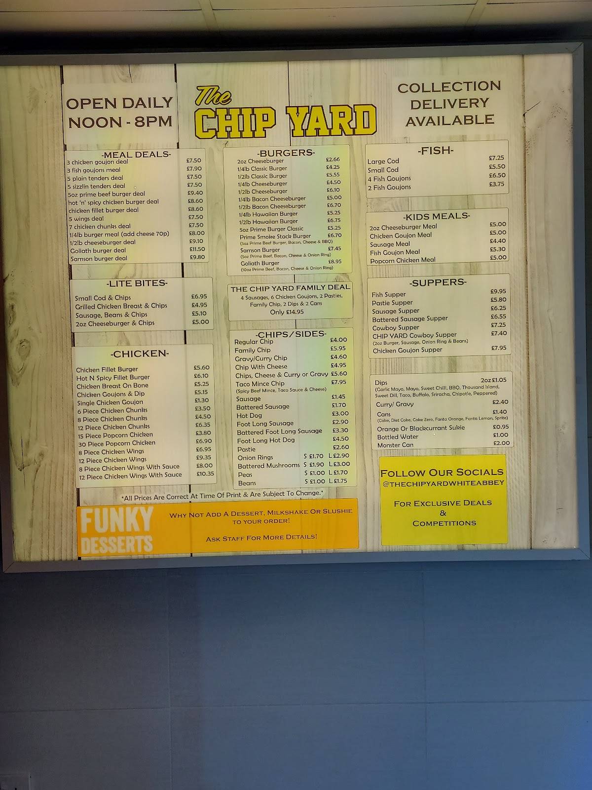Menu at The CHIP YARD restaurant, Whiteabbey, 556 Shore Rd