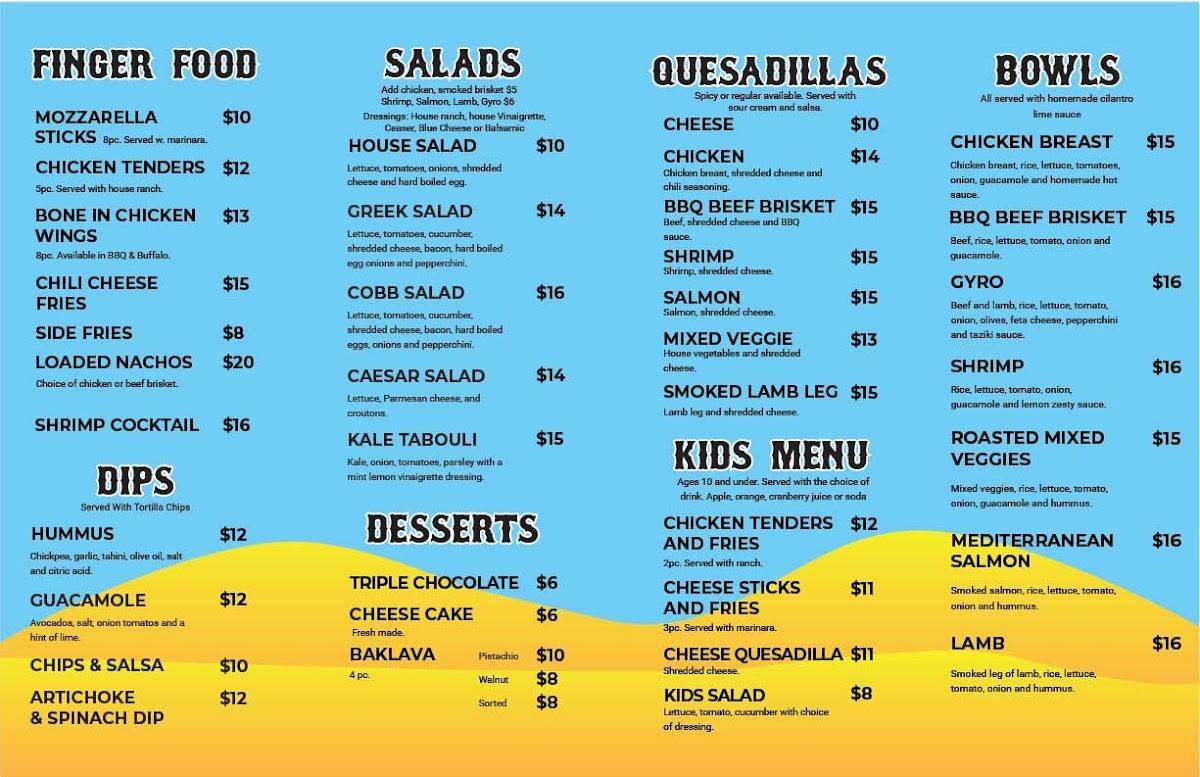 Menu at The Cactus bar, Twentynine Palms