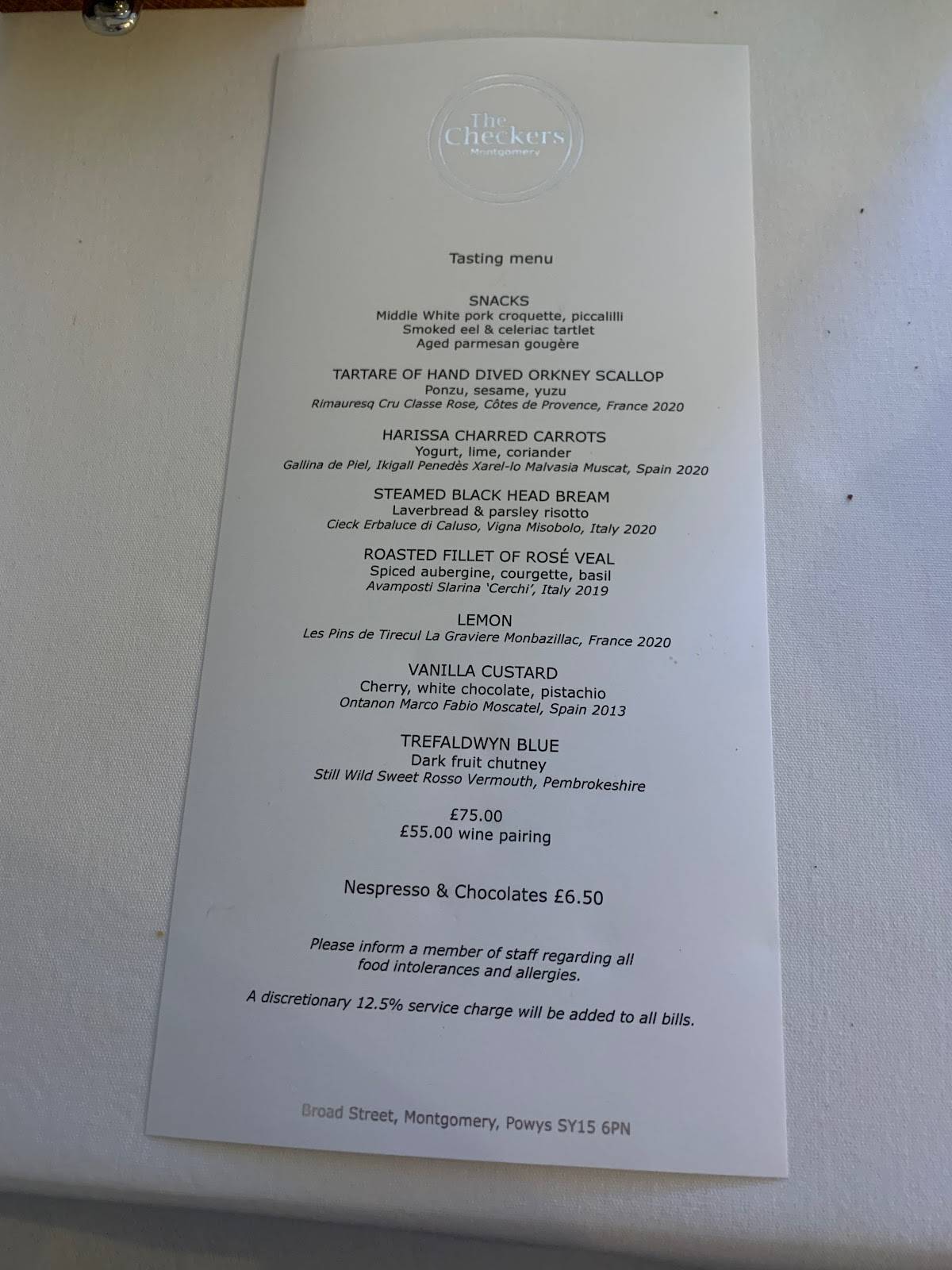 Menu at The Checkers (restaurant), Montgomery