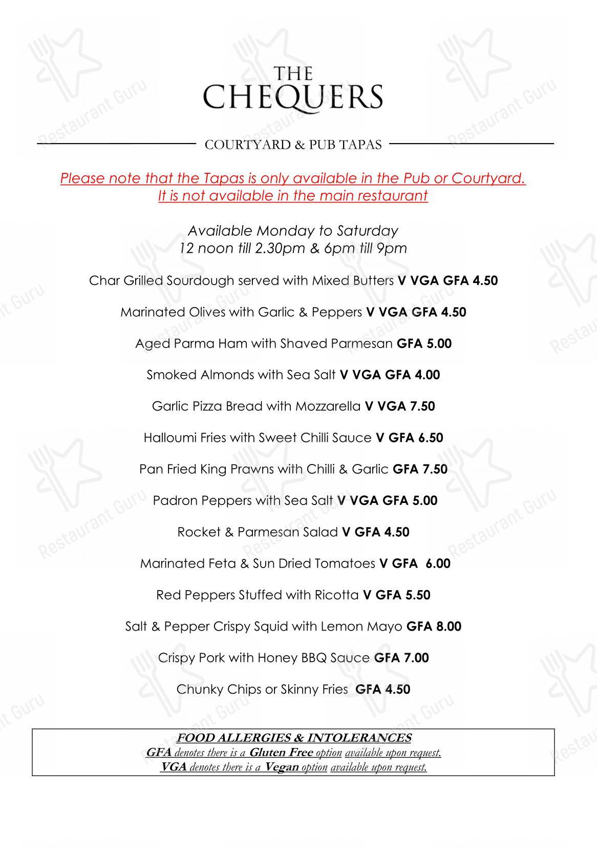 Menu at The Chequers pub & bar, Westoning, Park Rd