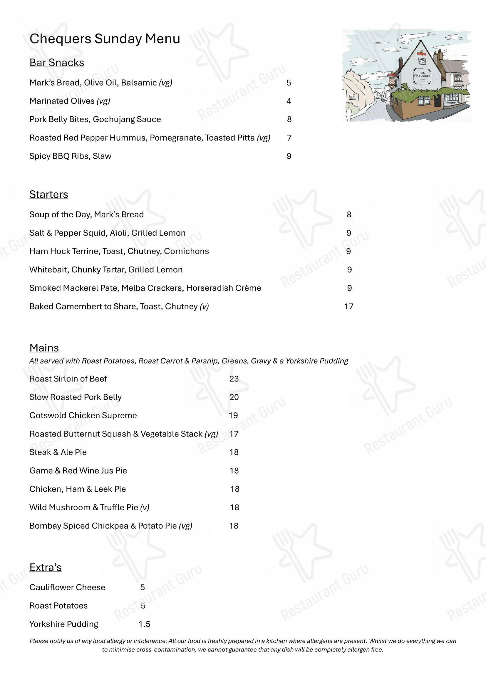 Menu at The Chequers pub & bar, Chipping Norton