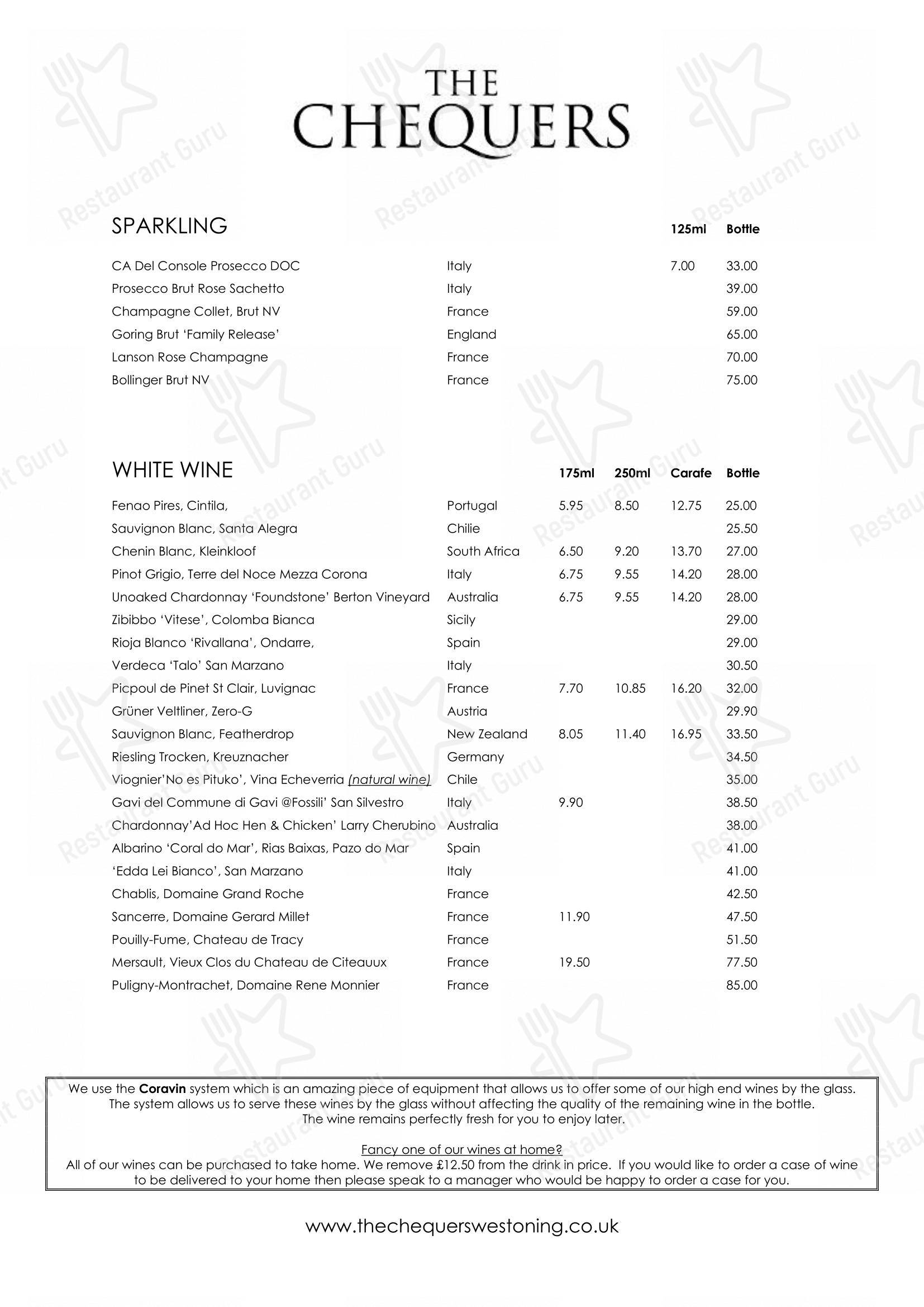 Menu at The Chequers pub & bar, Westoning, Park Rd