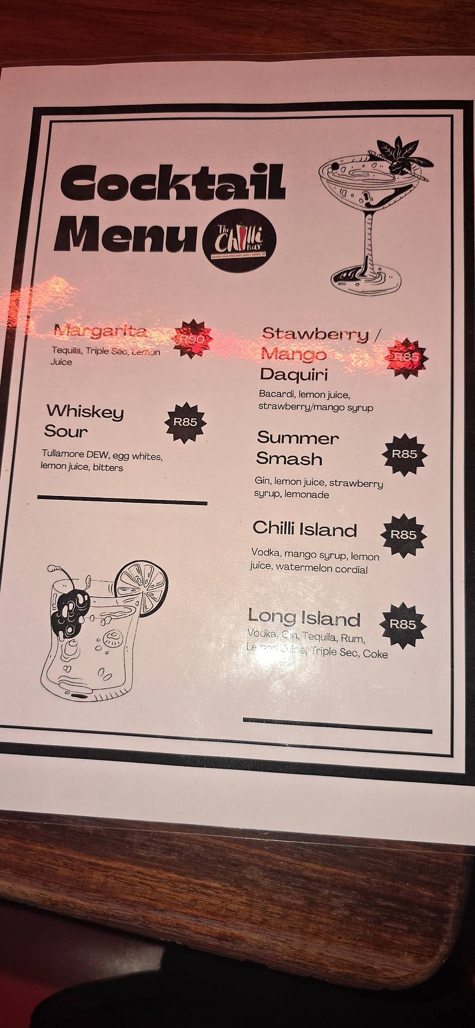 Speisekarte von The Chilli Bar, Kapstadt