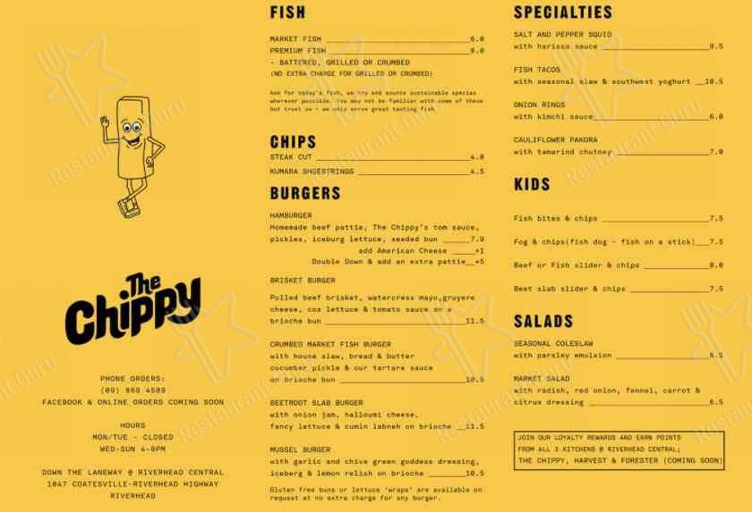 Menu at The Chippy, Auckland, Riverhead Central