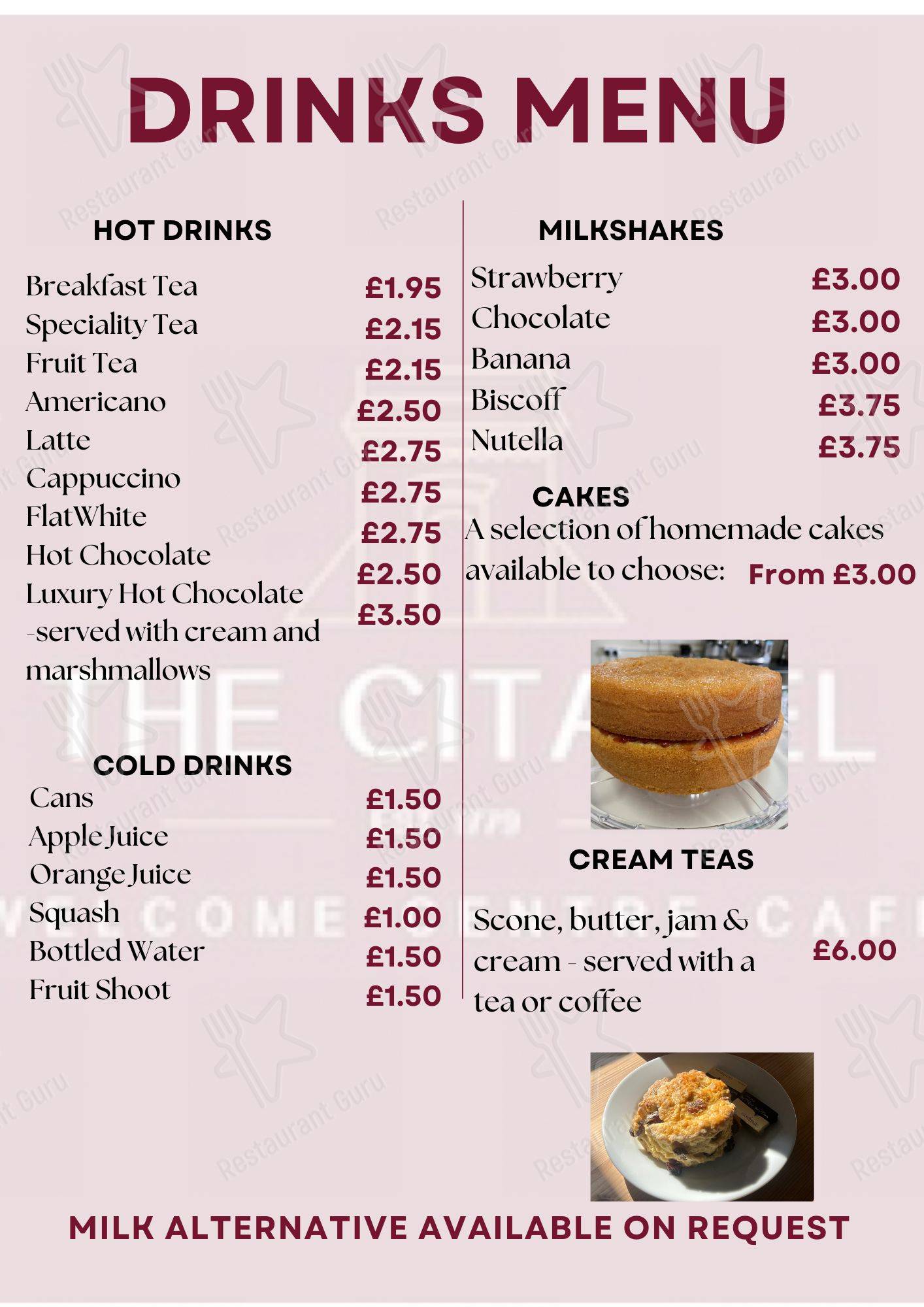 Menu at The Citadel Welcome Centre Cafe, Dover
