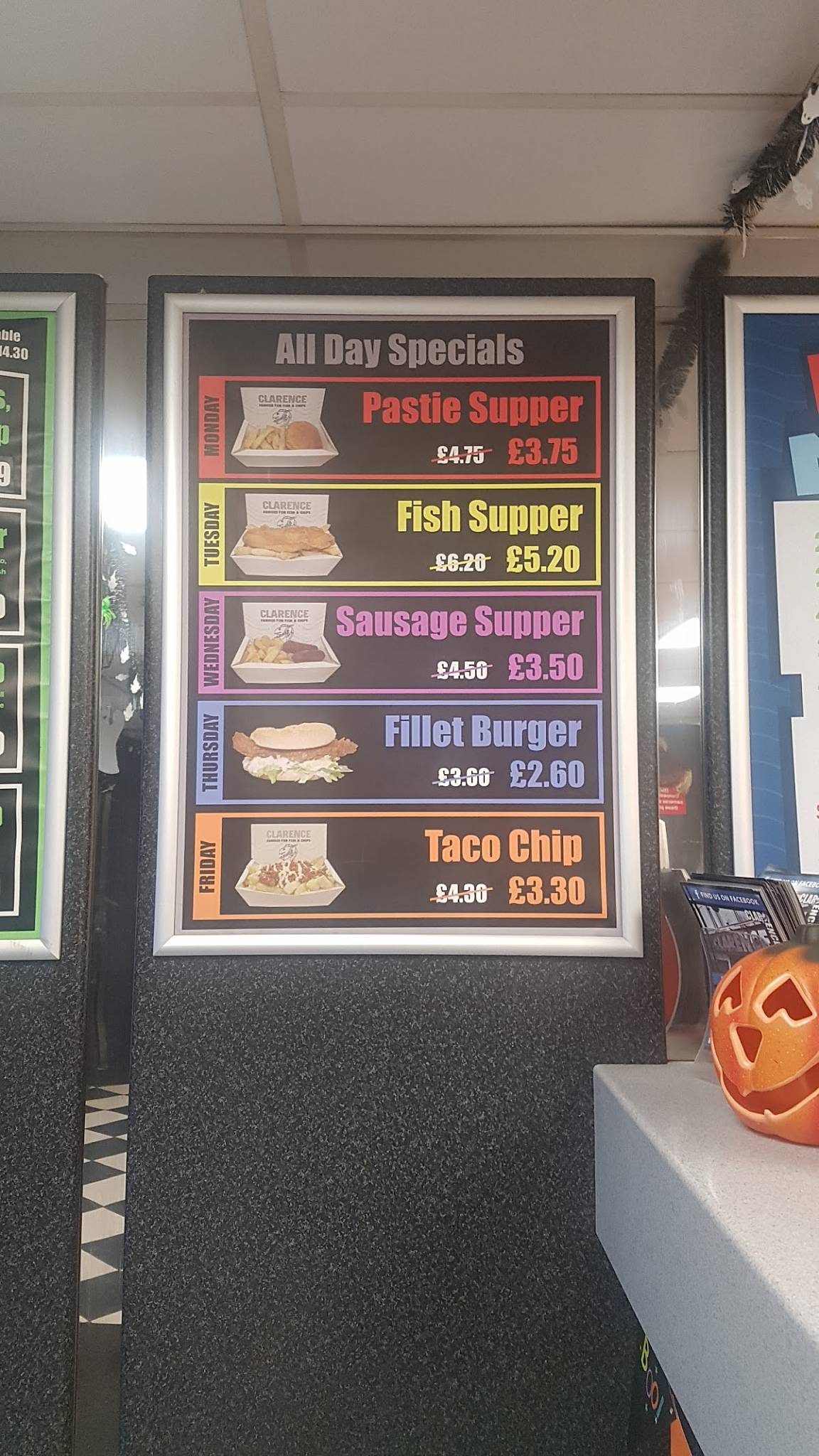 Menu at The Clarence fast food, Ballyclare
