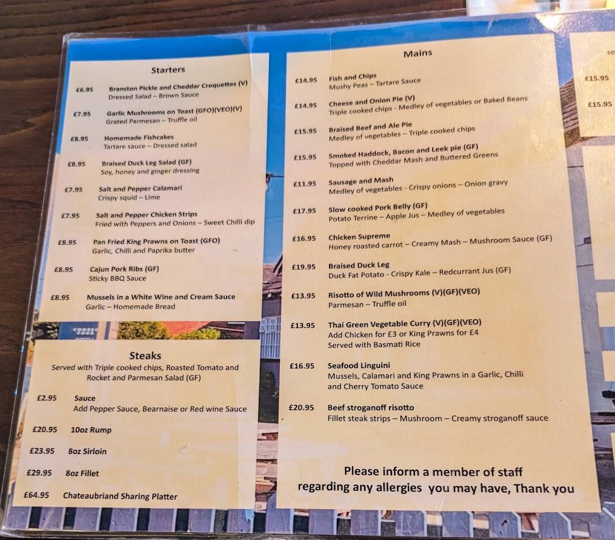 Menu at The Clifton at Warton restaurant, Freckleton