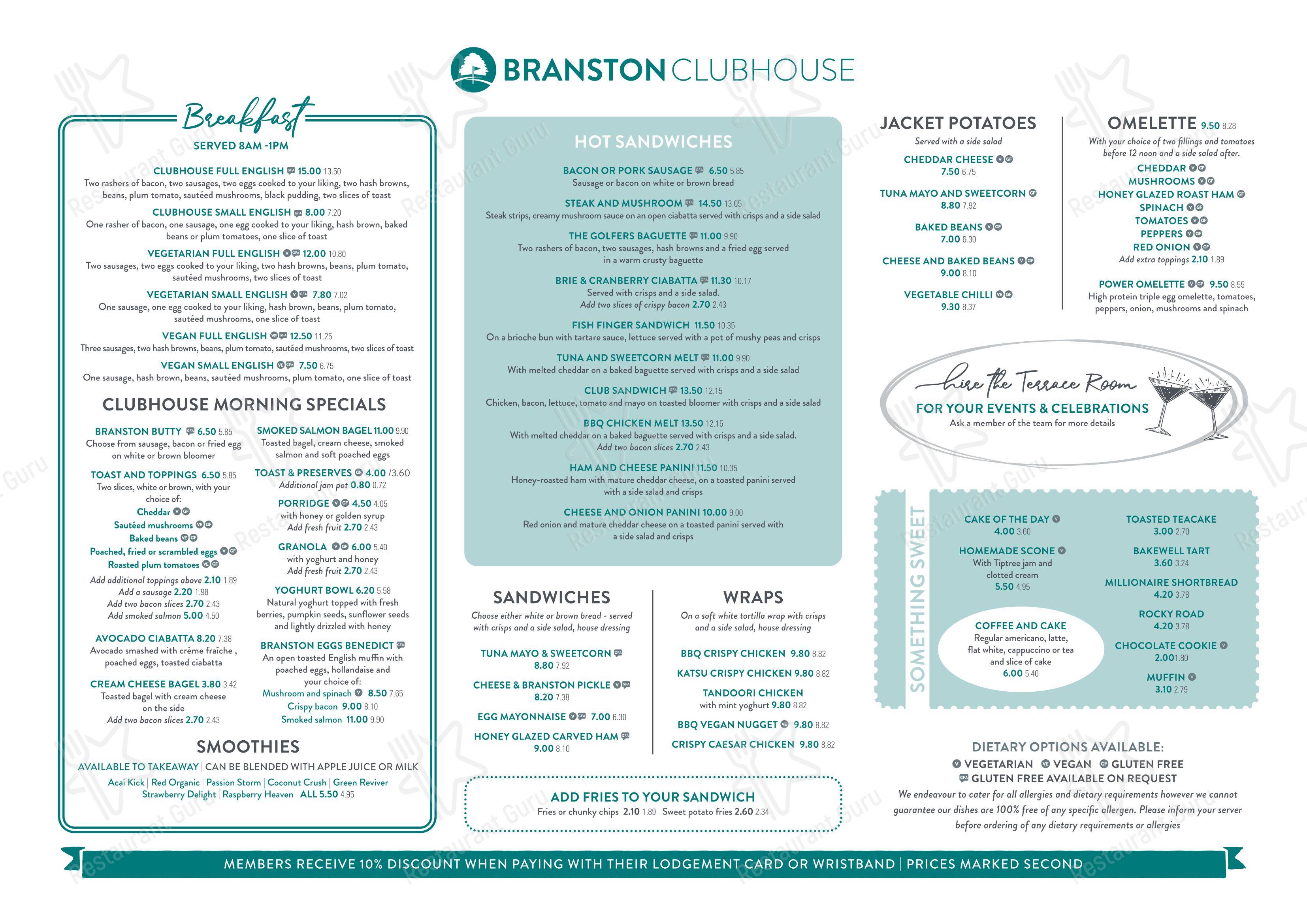 Menu at The Clubhouse Bar & Restaurant Branston, Burton upon Trent