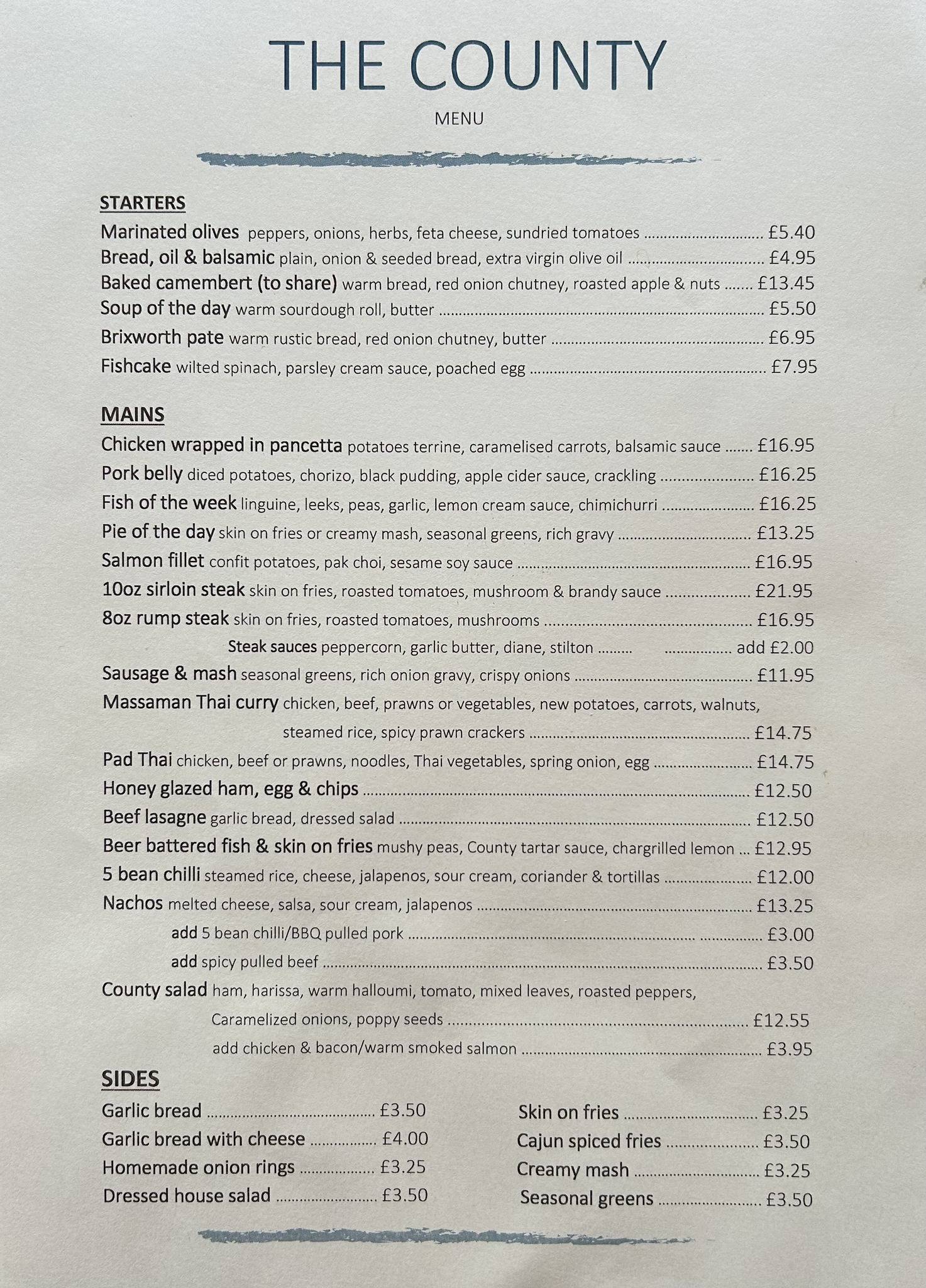 Menu at The County pub & bar, Northampton
