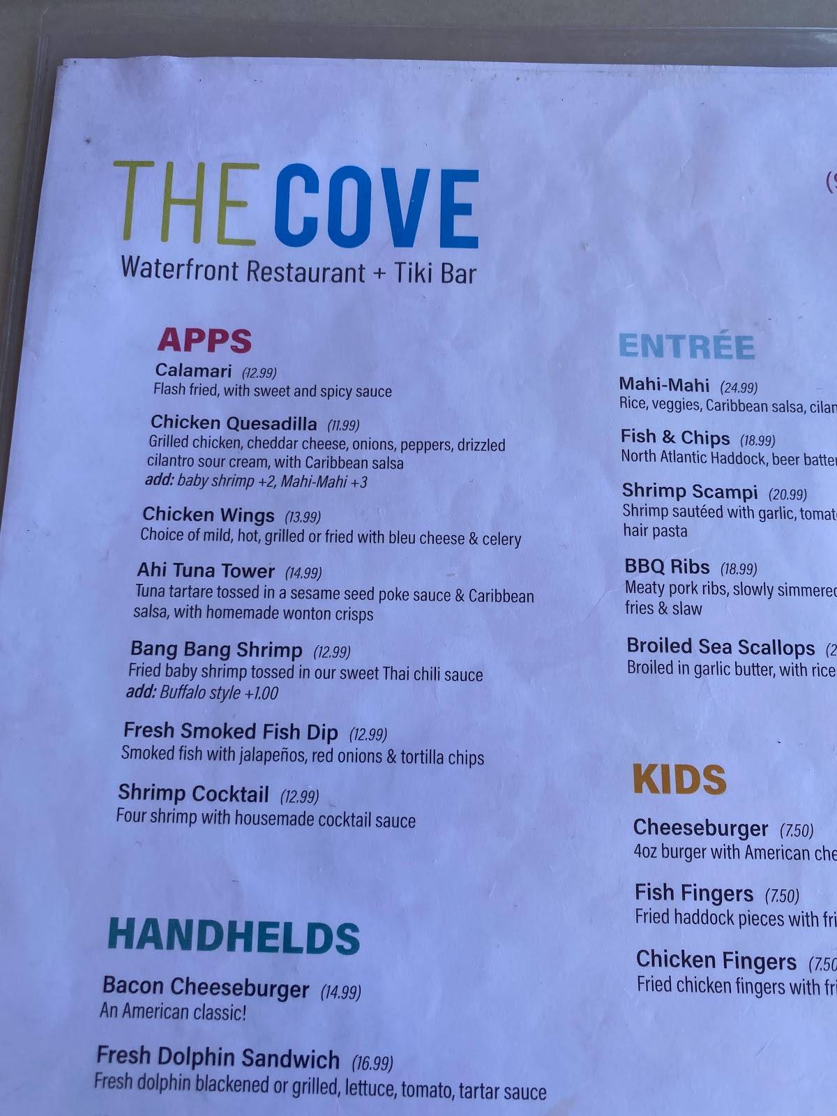 Menu at The Cove Waterfront Restaurant and Tiki Bar, Deerfield Beach