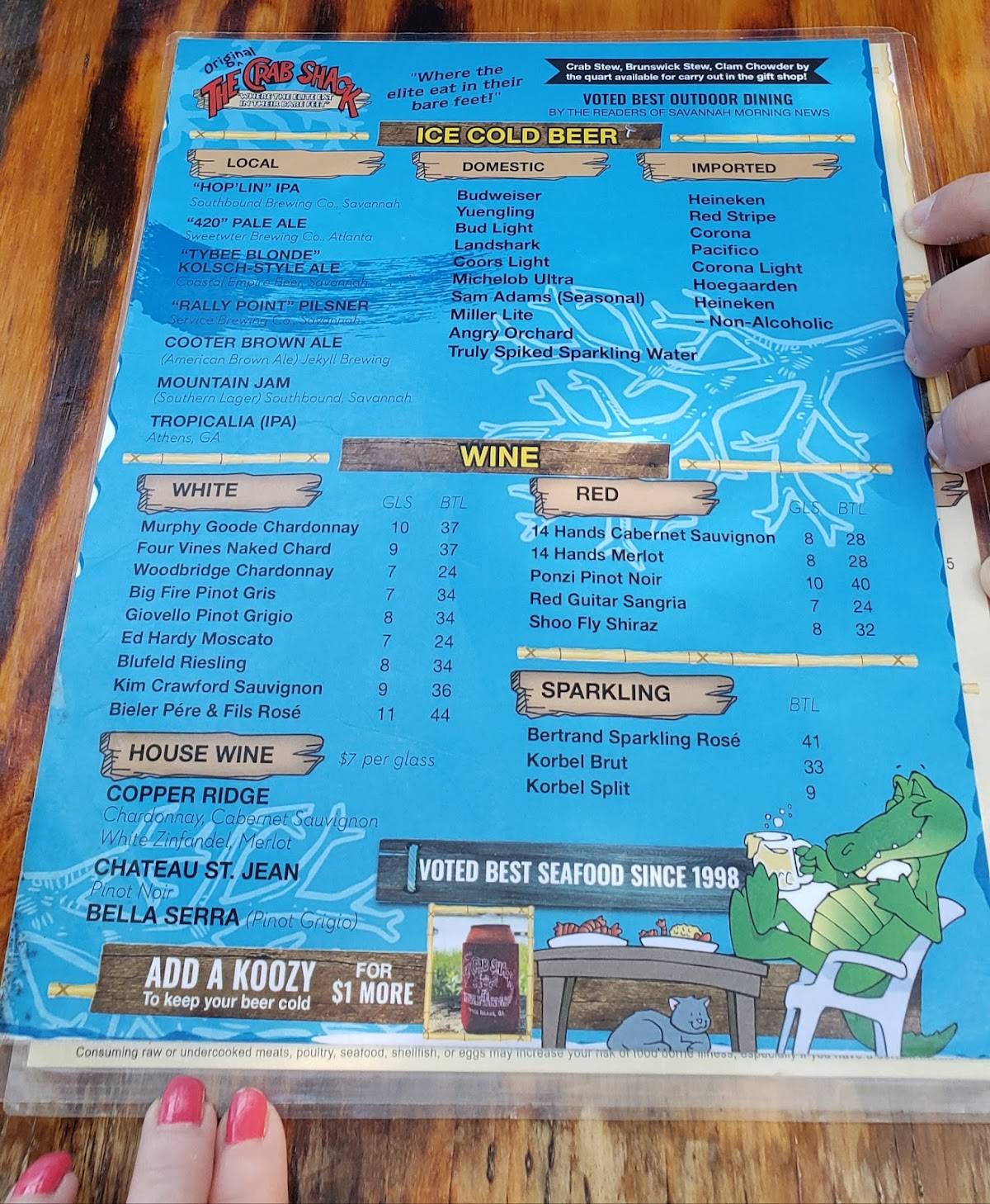 Menu at The Crab Shack BBQ, Tybee Island