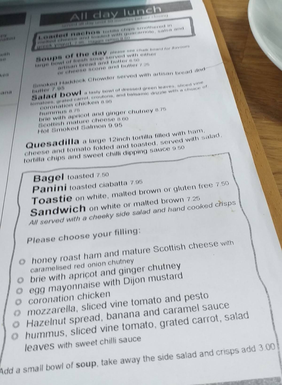 Menu at The Cream Chimneys cafe, Kelso