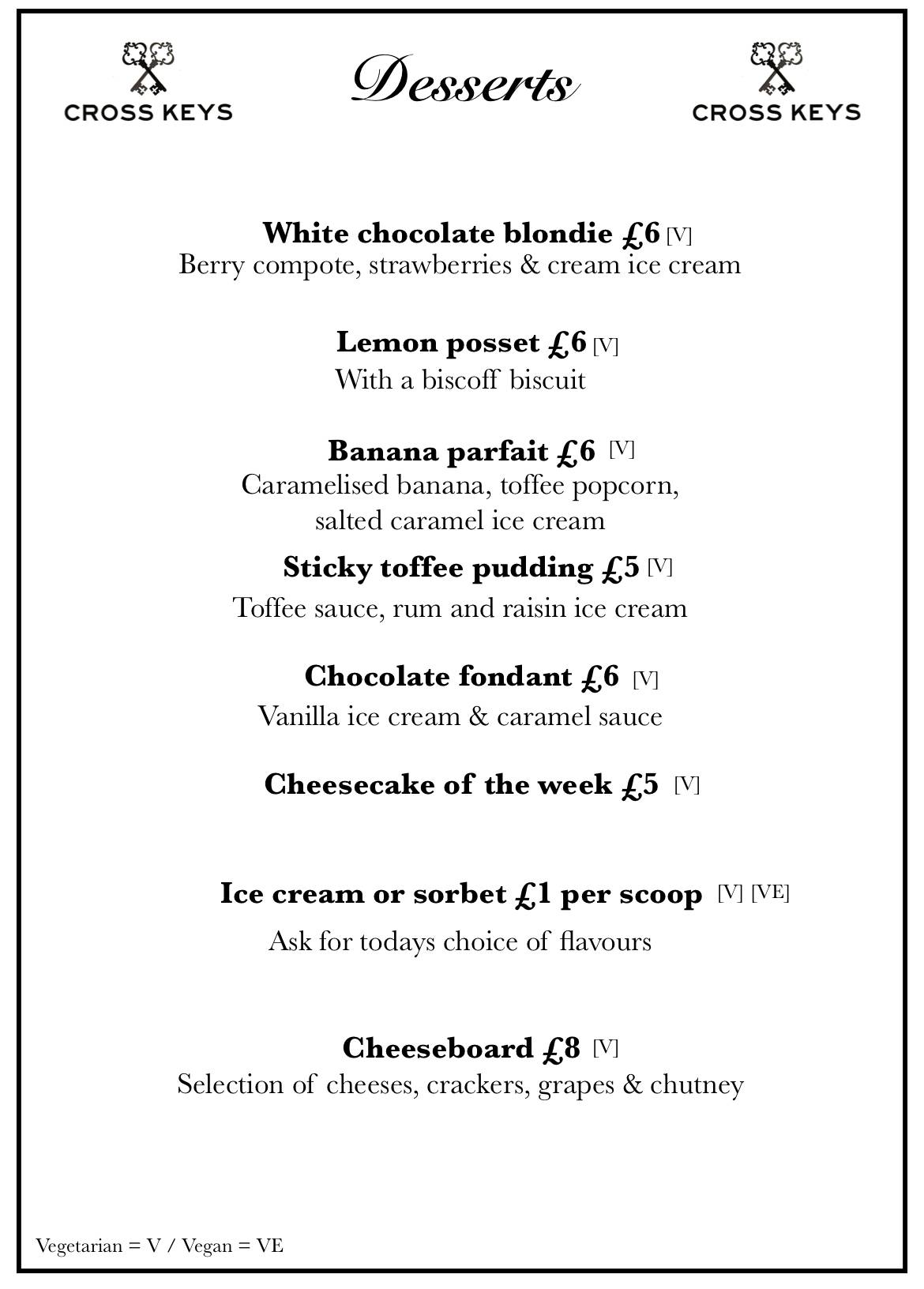 Menu at The Cross Keys pub & bar, Swindon, 5 Burycroft