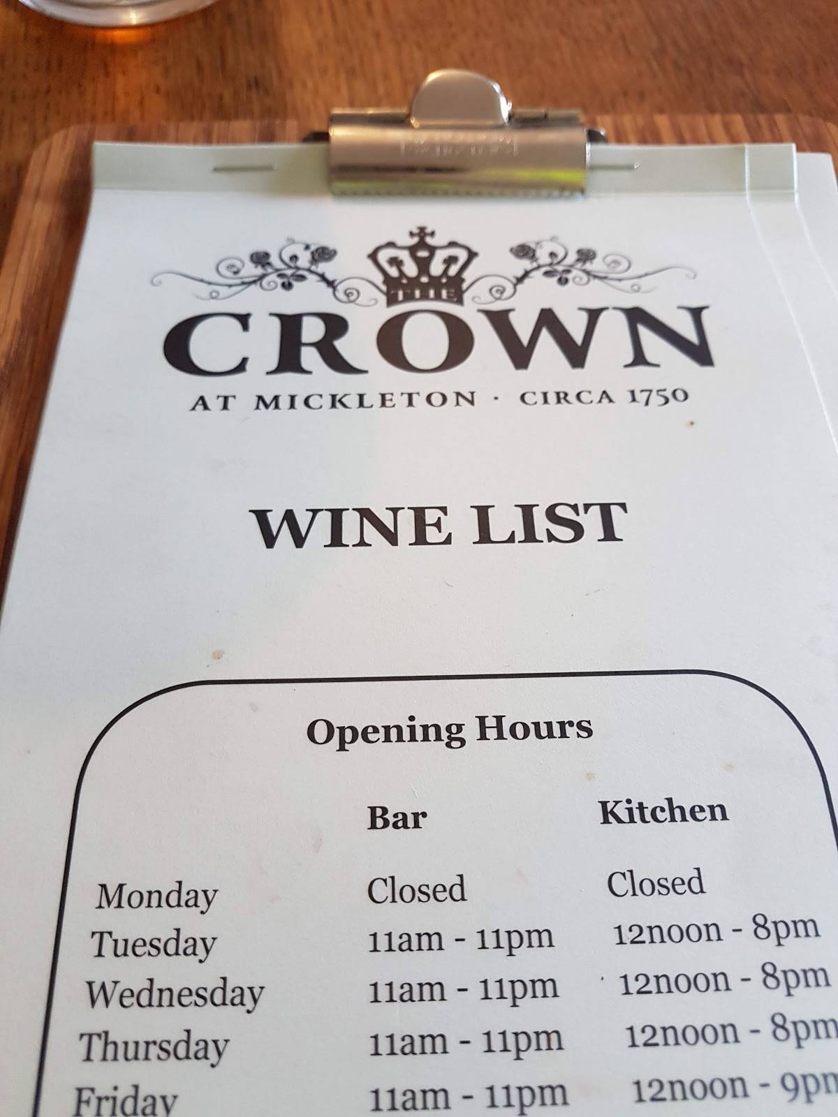 Menu at The Crown at Mickleton pub & bar, Middleton-in-Teesdale, Mickleton