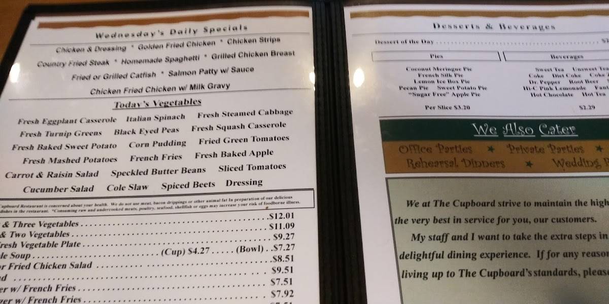 Menu at The Cupboard Restaurant, Memphis