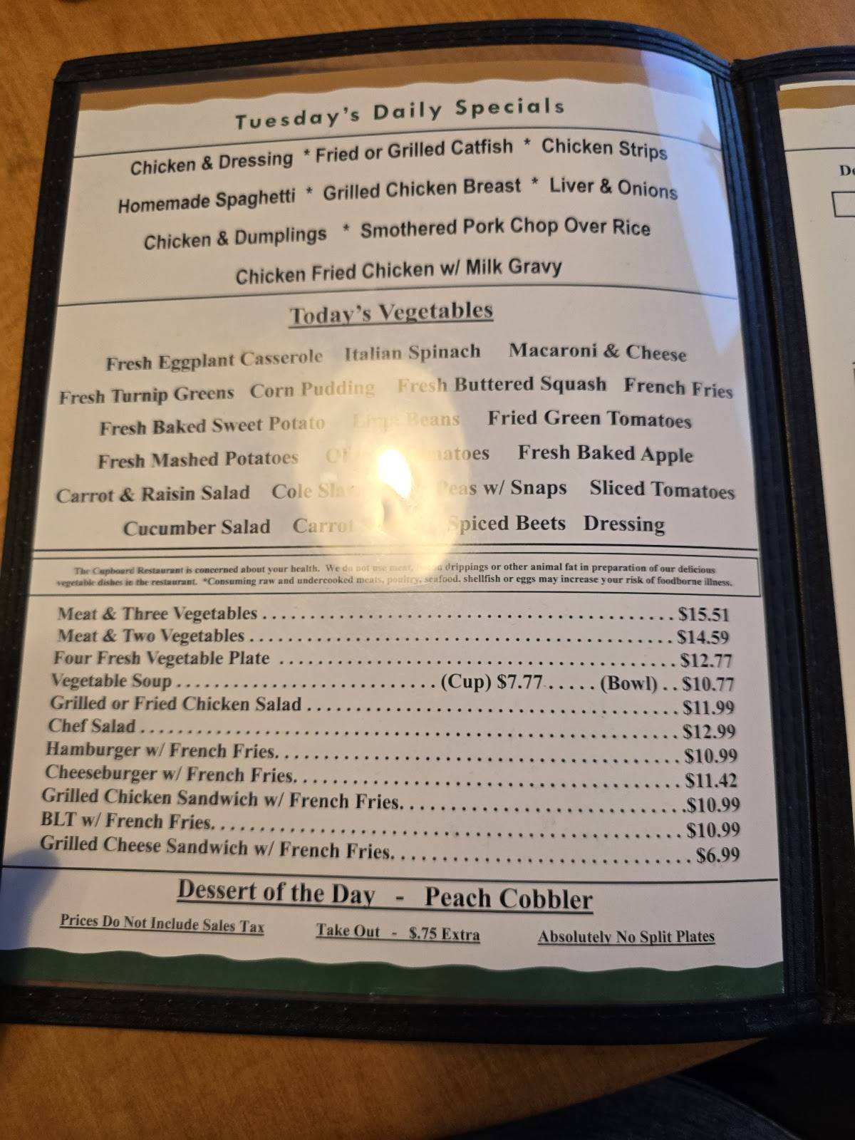 Menu at The Cupboard Restaurant, Memphis
