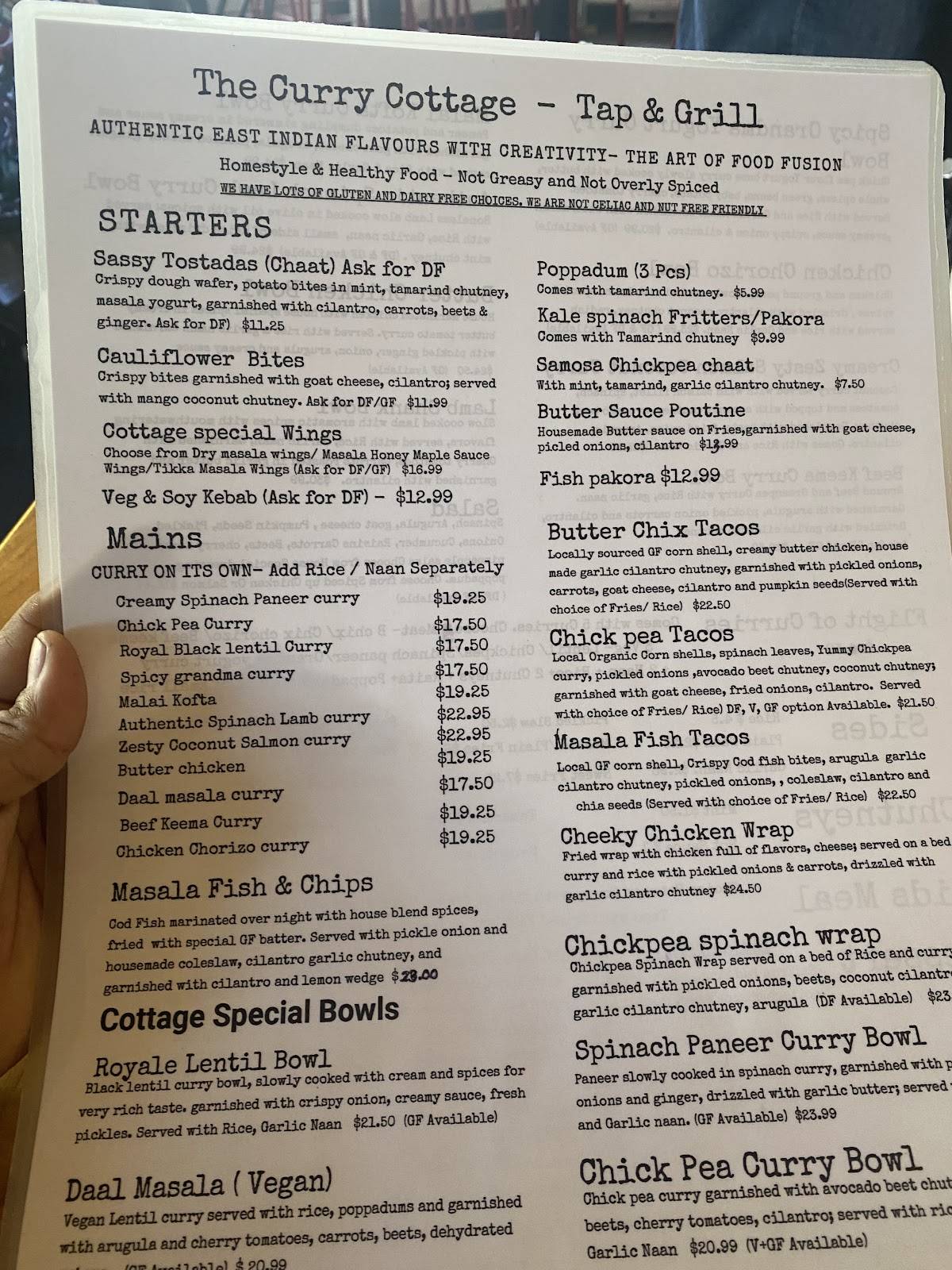 Menu at The Curry Cottage - Tap & Grill restaurant, Comox