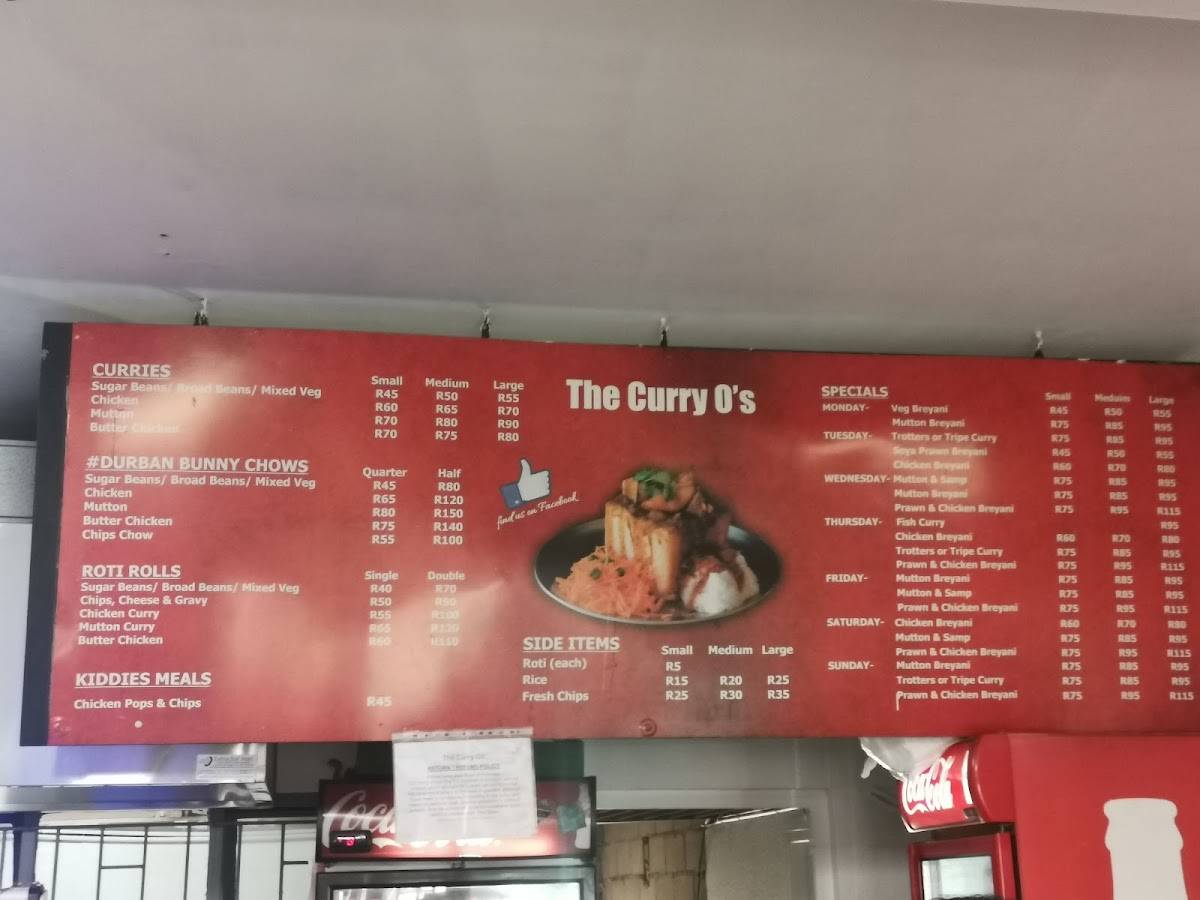 Menu at The Curry O's restaurant, Pinetown