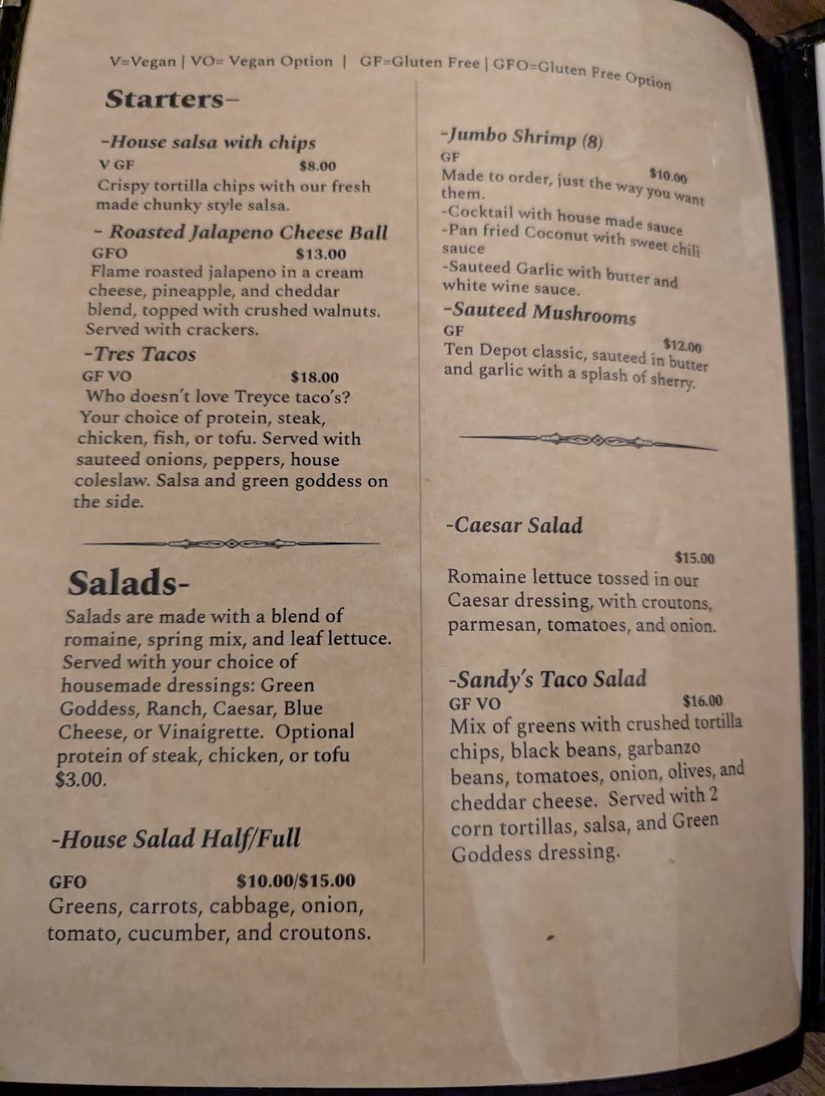 Menu at The Depot steakhouse, La Grande