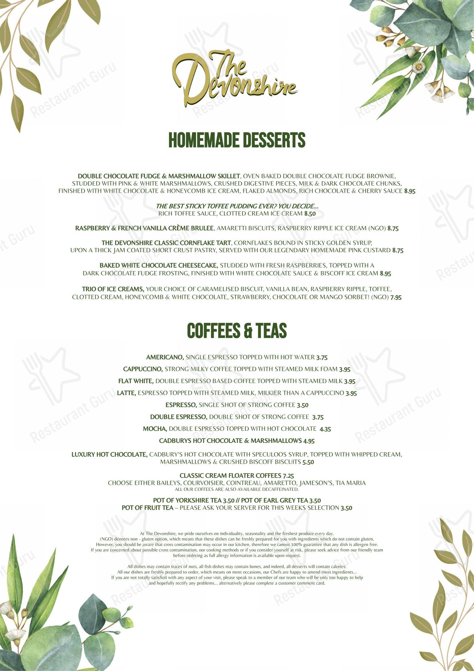 Menu at The Devonshire pub & bar, Nether Langwith, Rectory Rd