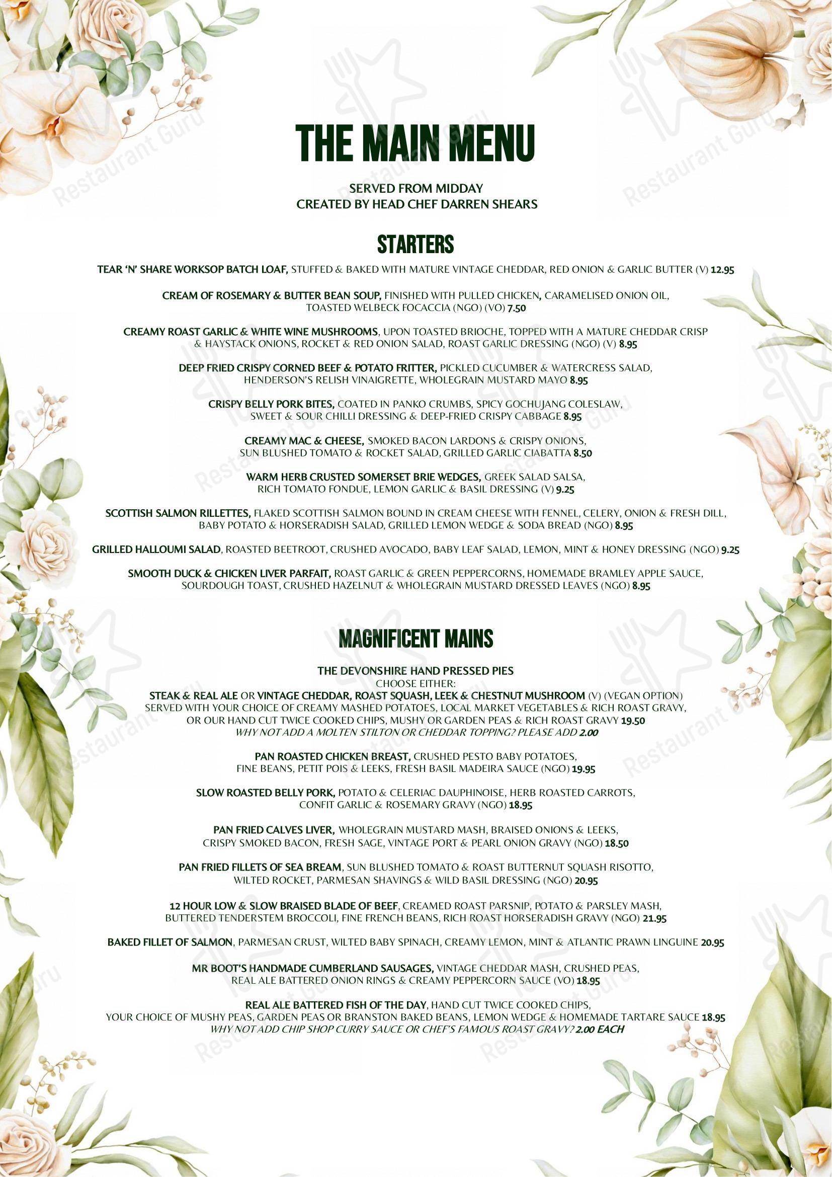 Menu at The Devonshire pub & bar, Nether Langwith, Rectory Rd