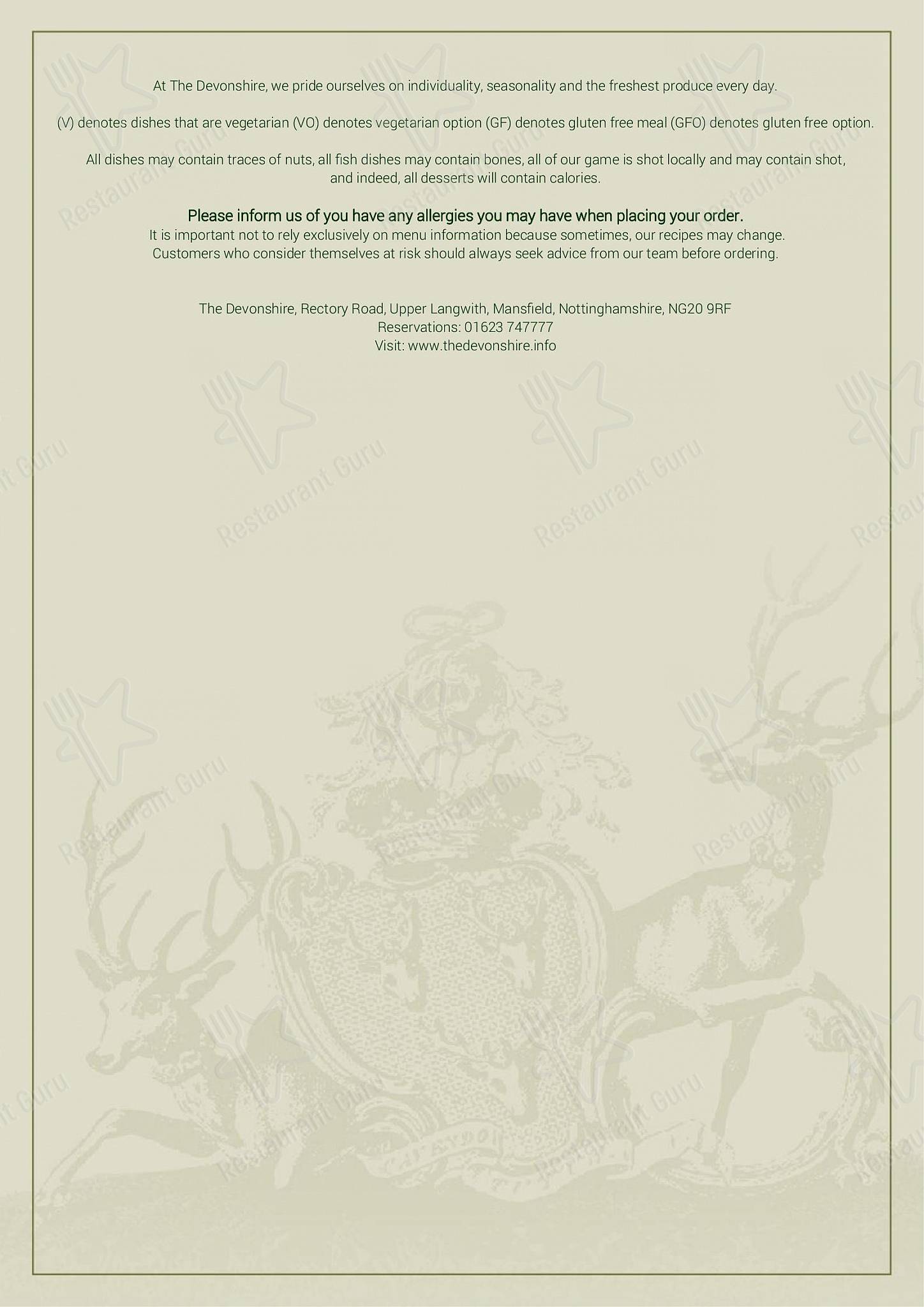 Menu at The Devonshire pub & bar, Nether Langwith, Rectory Rd