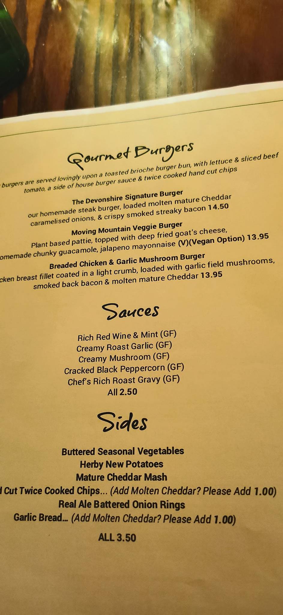 Menu at The Devonshire pub & bar, Nether Langwith, Rectory Rd