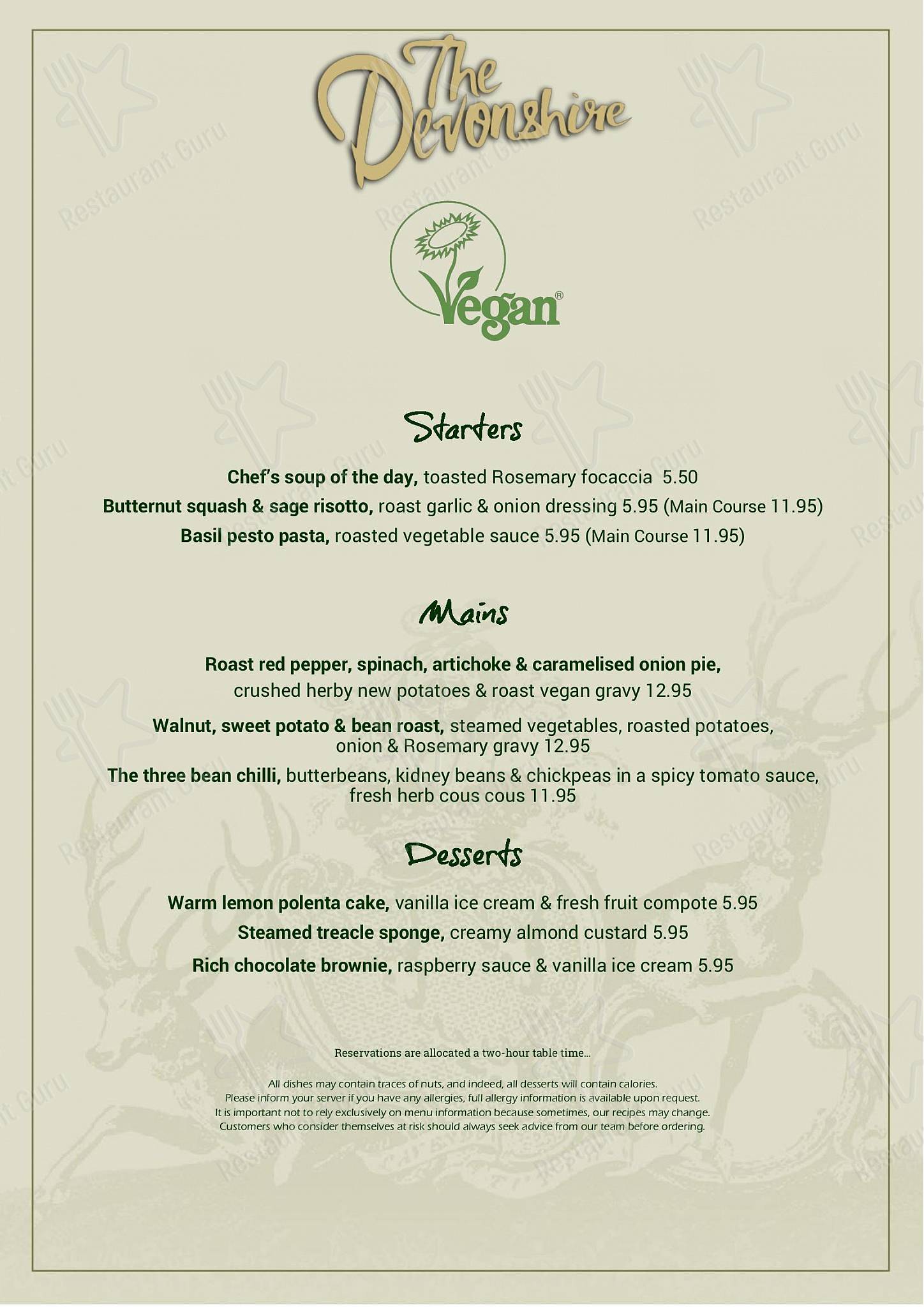 Menu at The Devonshire pub & bar, Nether Langwith, Rectory Rd